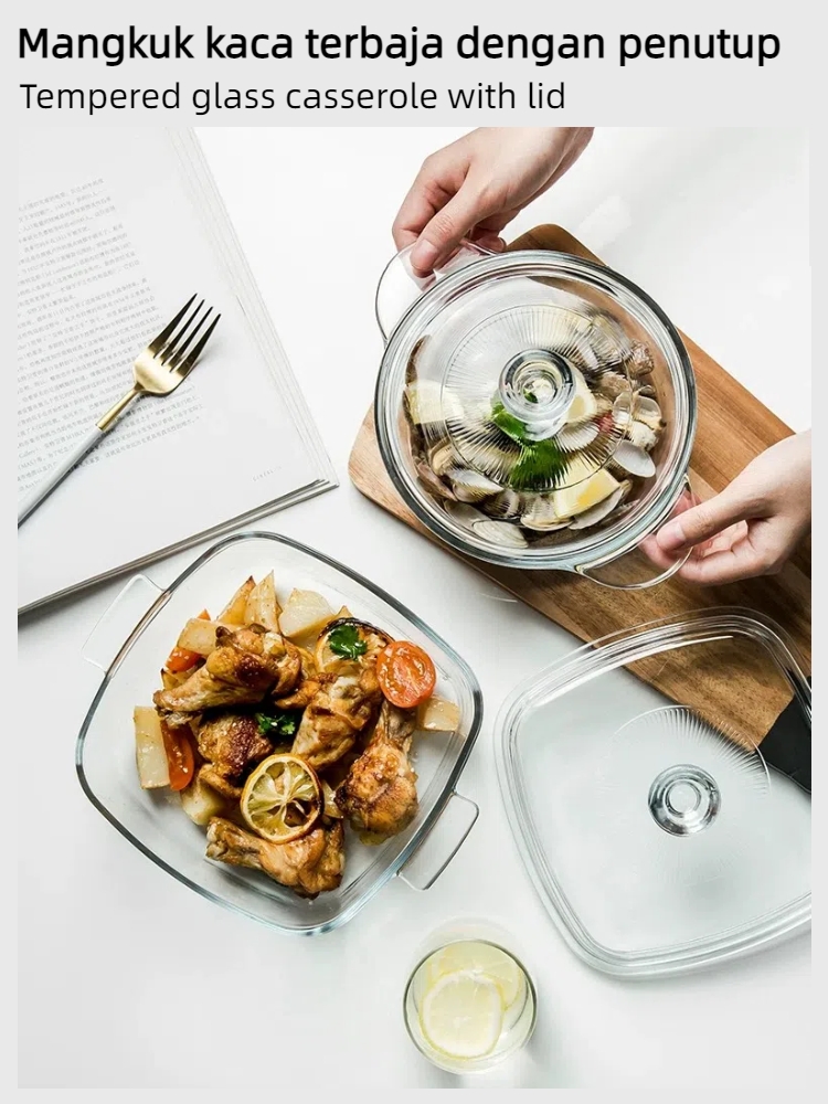 Ready stock Tempered Glass Bowl Mangkuk hidang Kaca Serving with lid ...