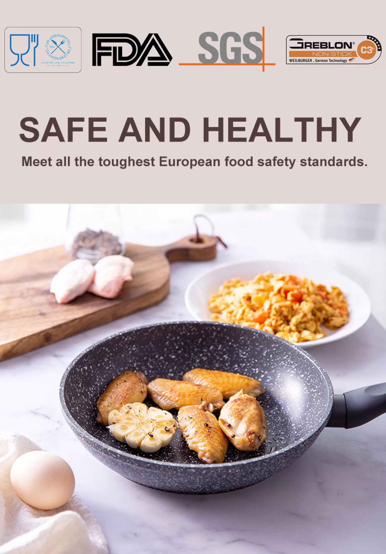 JEETEE Light weight Granite Non Stick Frying Pan 20/24/28cm Flat ...