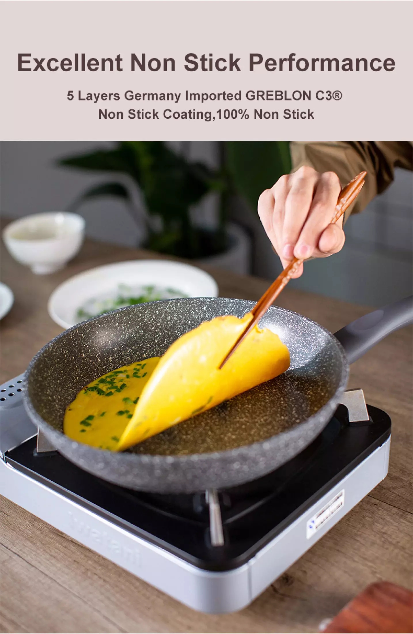 JEETEE Light weight Granite Non Stick Frying Pan 20/24/28cm Flat ...