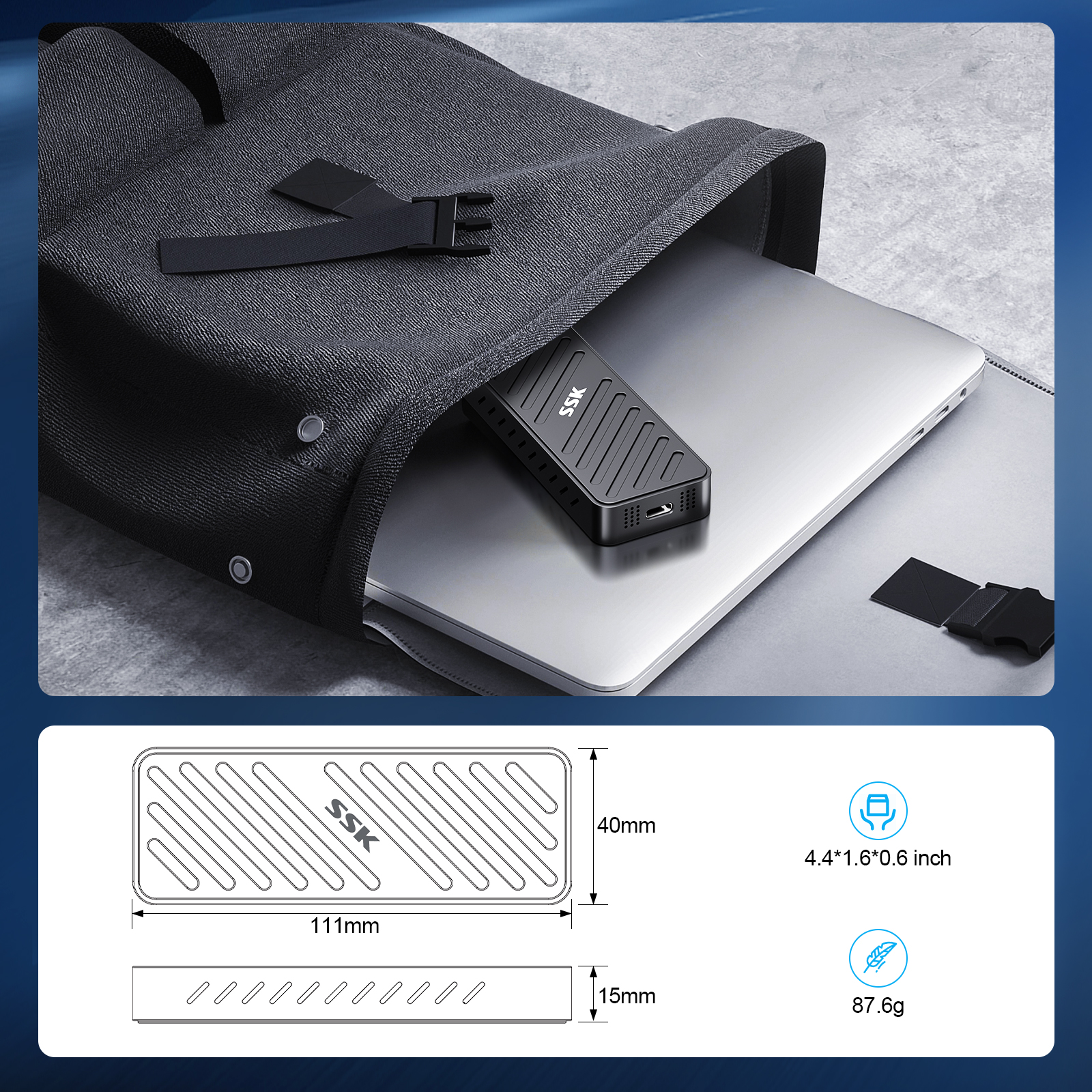 SSK Aluminum NVME SSD Enclosure 20Gbps PCIE M.2 Enclosure SSD Case NVME ...
