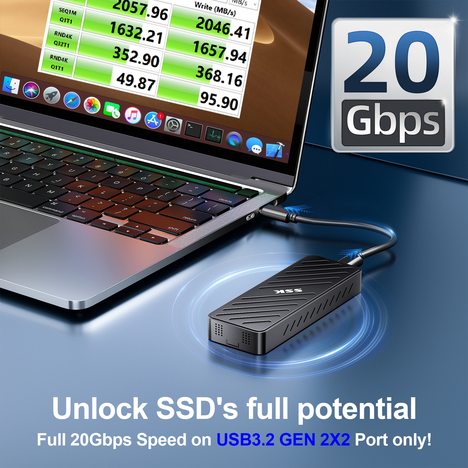 SSK Aluminum NVME SSD Enclosure 20Gbps PCIE M.2 Enclosure SSD Case NVME ...
