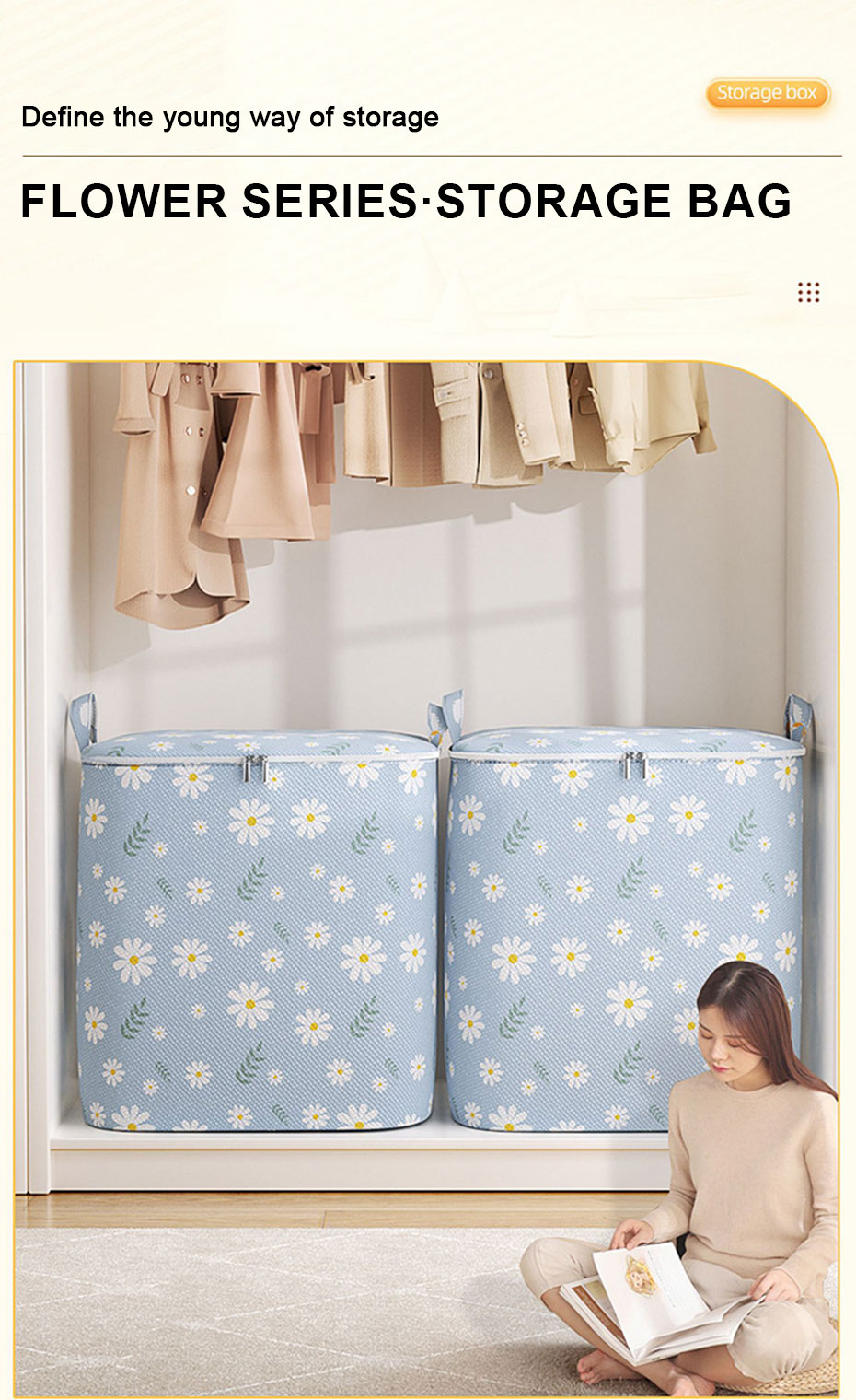 New 180/220L Daisy Storage Bag Large Storage Box Clothes Organizer ...