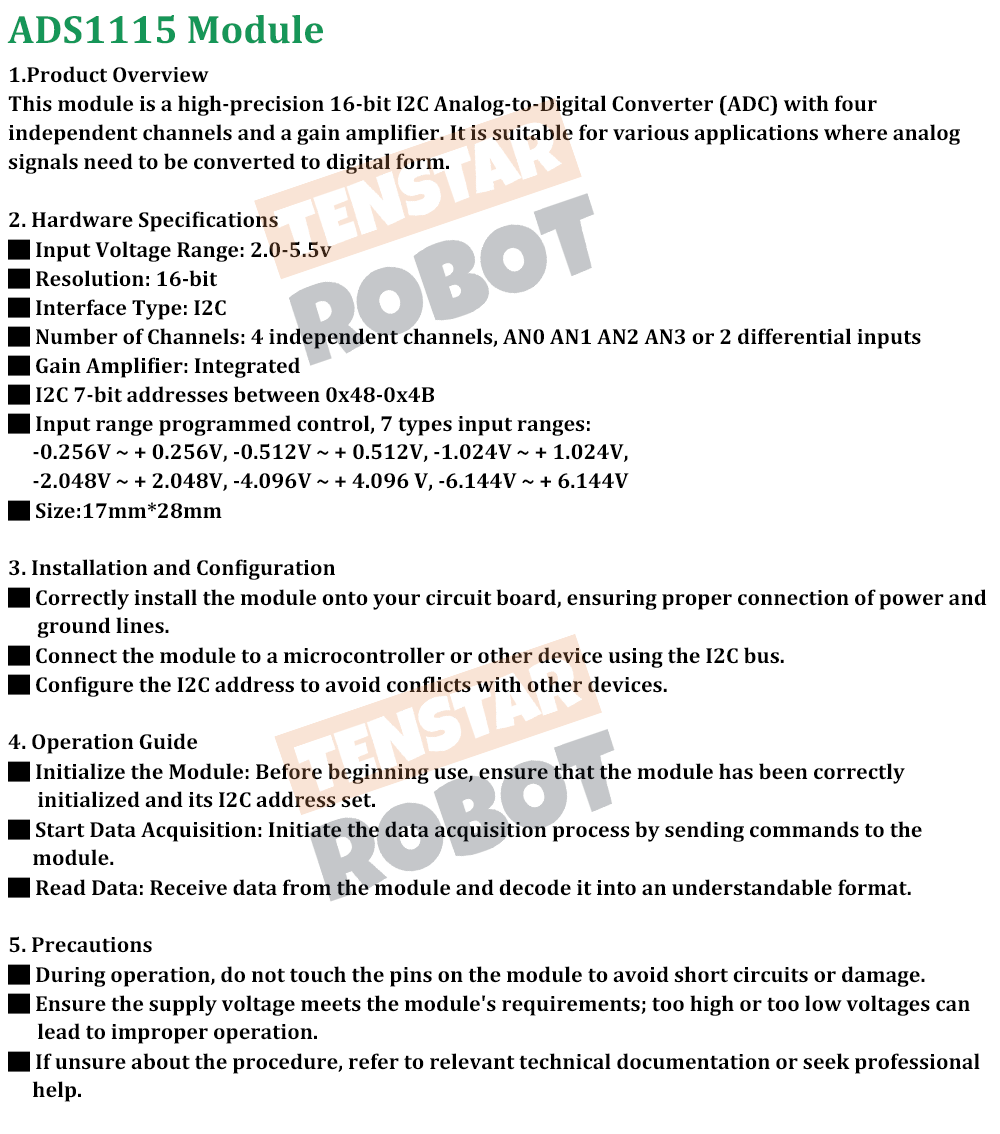 TENSTAR ADS1115 Module Red Board 16 Bit I2C ADC 4 Channel with Pro Gain ...