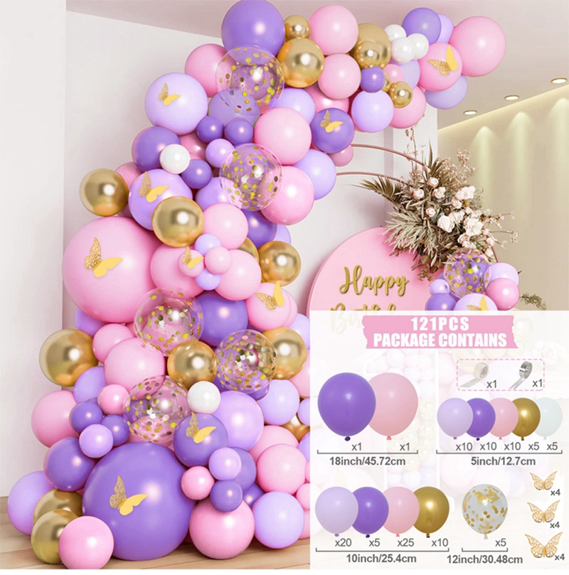 121pcs Purple Butterfly Balloon Arch Garland Kit Butterfly Foil Balloon ...