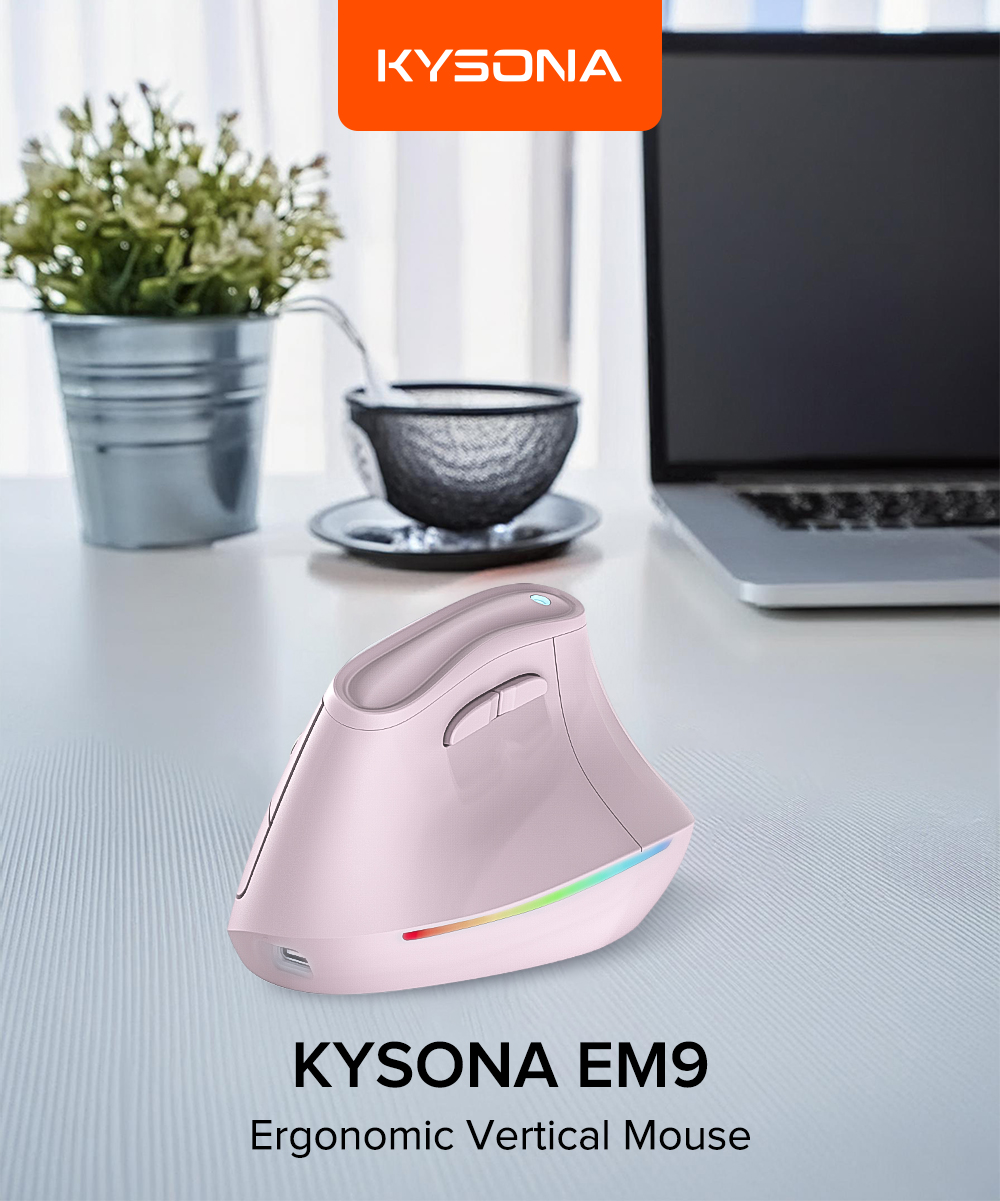 KYSONA EM9 Ergonomic Vertical Mouse Wireless 4000 DPI Silent Click 2.4G BT Dual Mode Connection ...