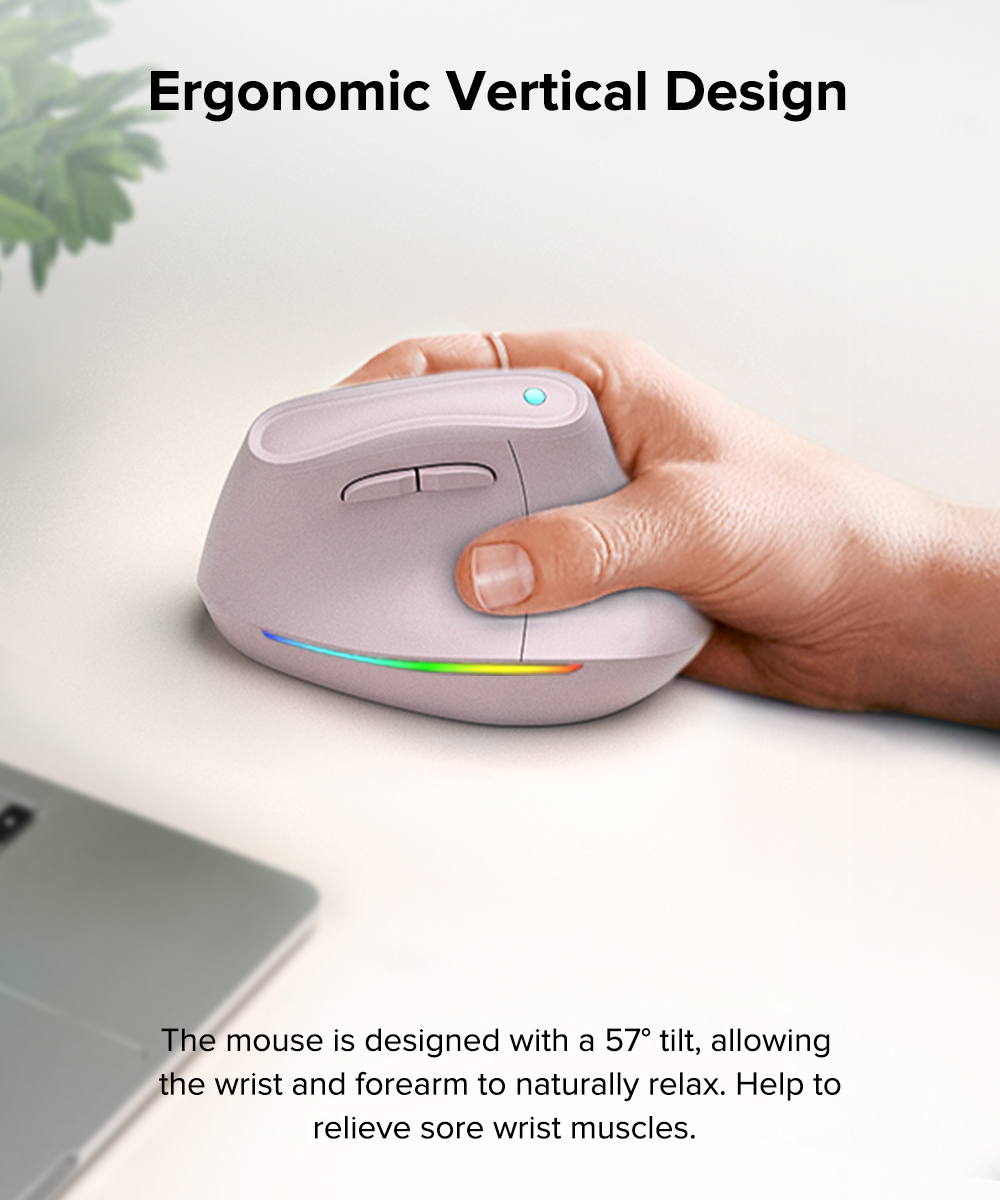 KYSONA EM9 Ergonomic Vertical Mouse Wireless 4000 DPI Silent Click 2.4G BT Dual Mode Connection ...