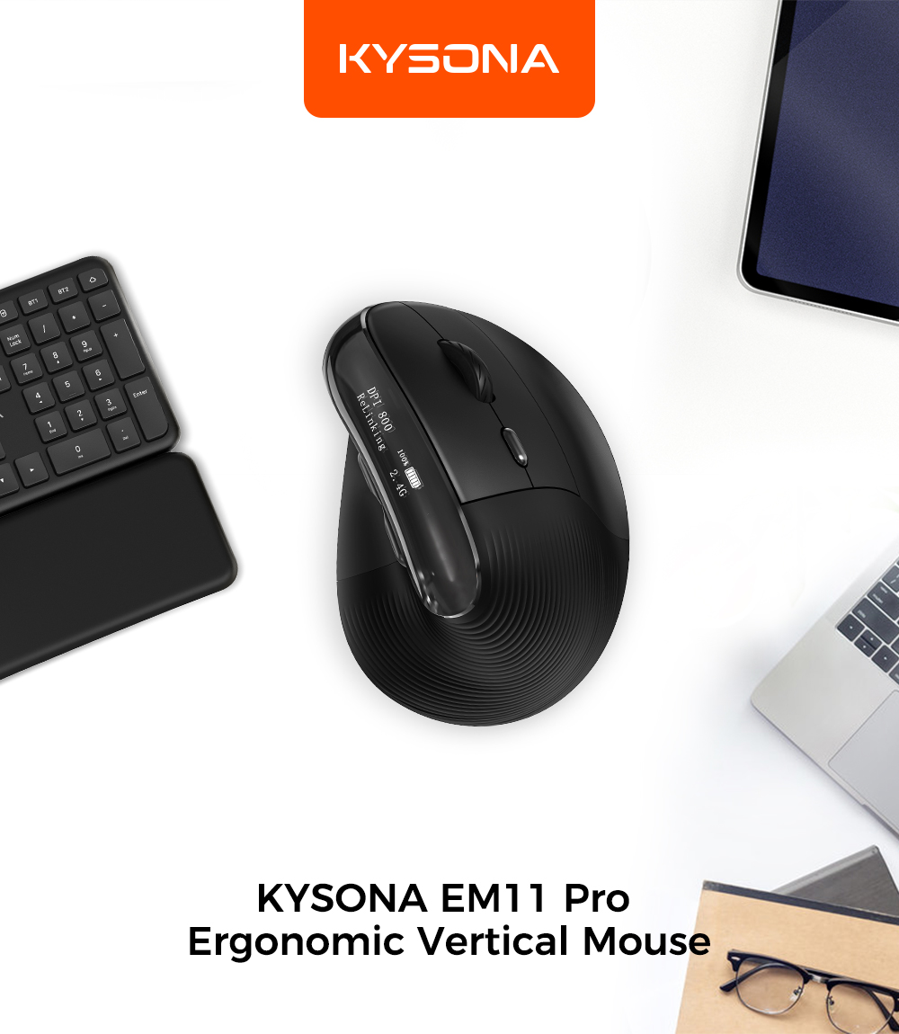 KYSONA EM11 Pro Ergonomic Wireless Mouse Vertical Design OLED Screen of Dual Mode Connection ...
