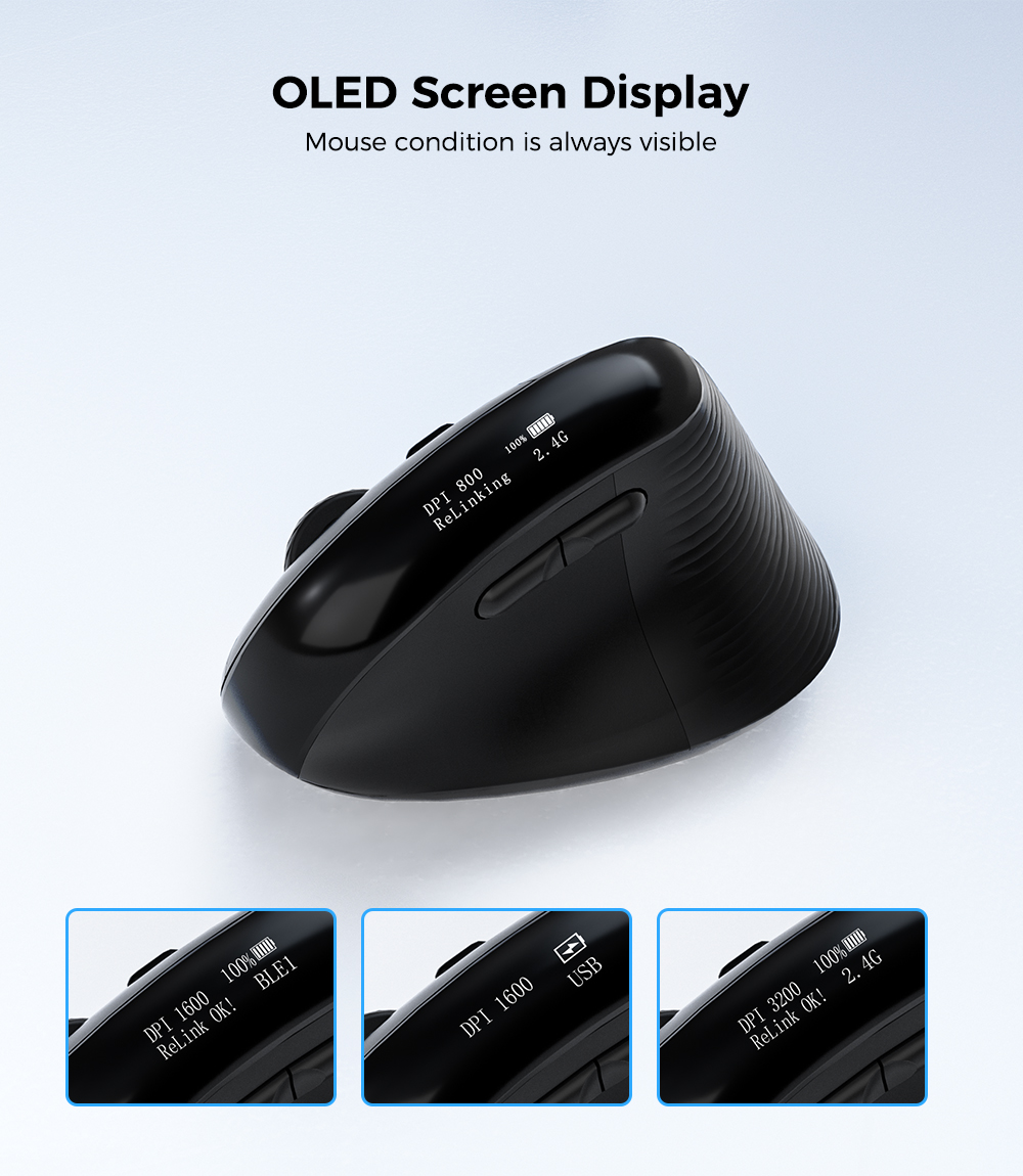 KYSONA EM11 Pro Ergonomic Wireless Mouse Vertical Design OLED Screen of ...