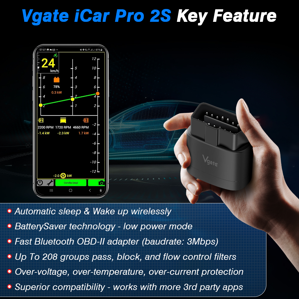 Vgate iCar Pro 2S Bluetooth 5.3 OBD2 Scanner V2.3 for New Energy Vehicles Engine Check Tool Code ...