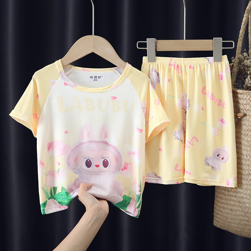 Child Short Sleeve Round-Neck sleepwear Pyjamas Kids Cute Labubu Boy's ...