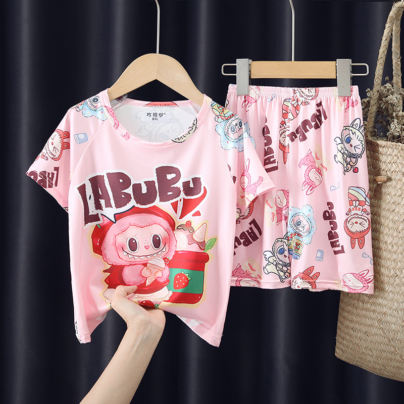 Child Short Sleeve Round-Neck sleepwear Pyjamas Kids Cute Labubu Boy's ...
