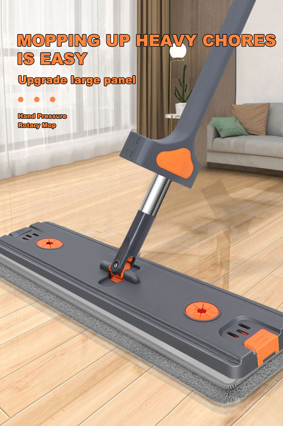 45CM Large Flat Mop Heavy Duty Mop Lantai 360° Rotatable Floor Mop With ...