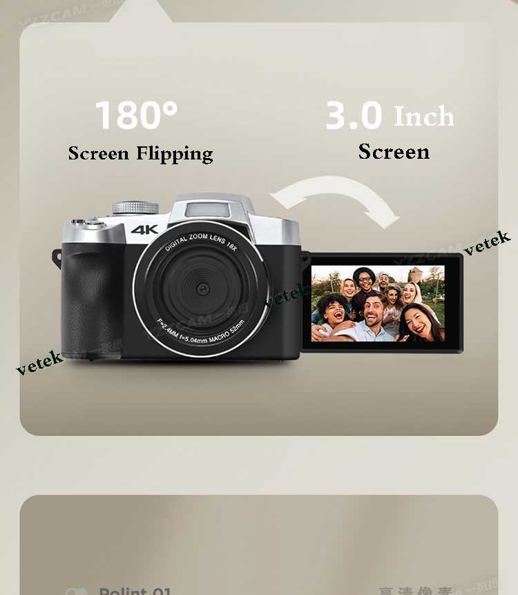 VETEK9 Camera 84MP Digital Camera 6K Camera 3.0 Flip Touch Screen 18X ...