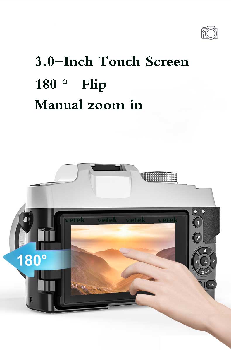 VETEK9 Camera 84MP Digital Camera 6K Camera 3.0 Flip Touch Screen 18X ...