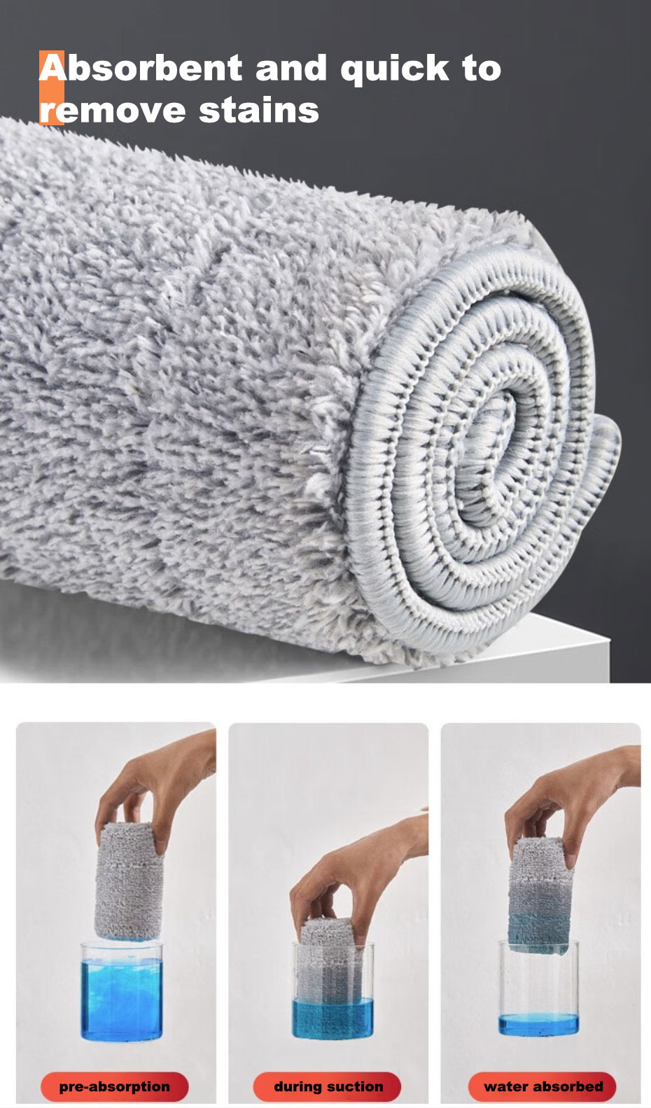 45CM Large Flat Mop Heavy Duty Mop Lantai 360° Rotatable Floor Mop With ...