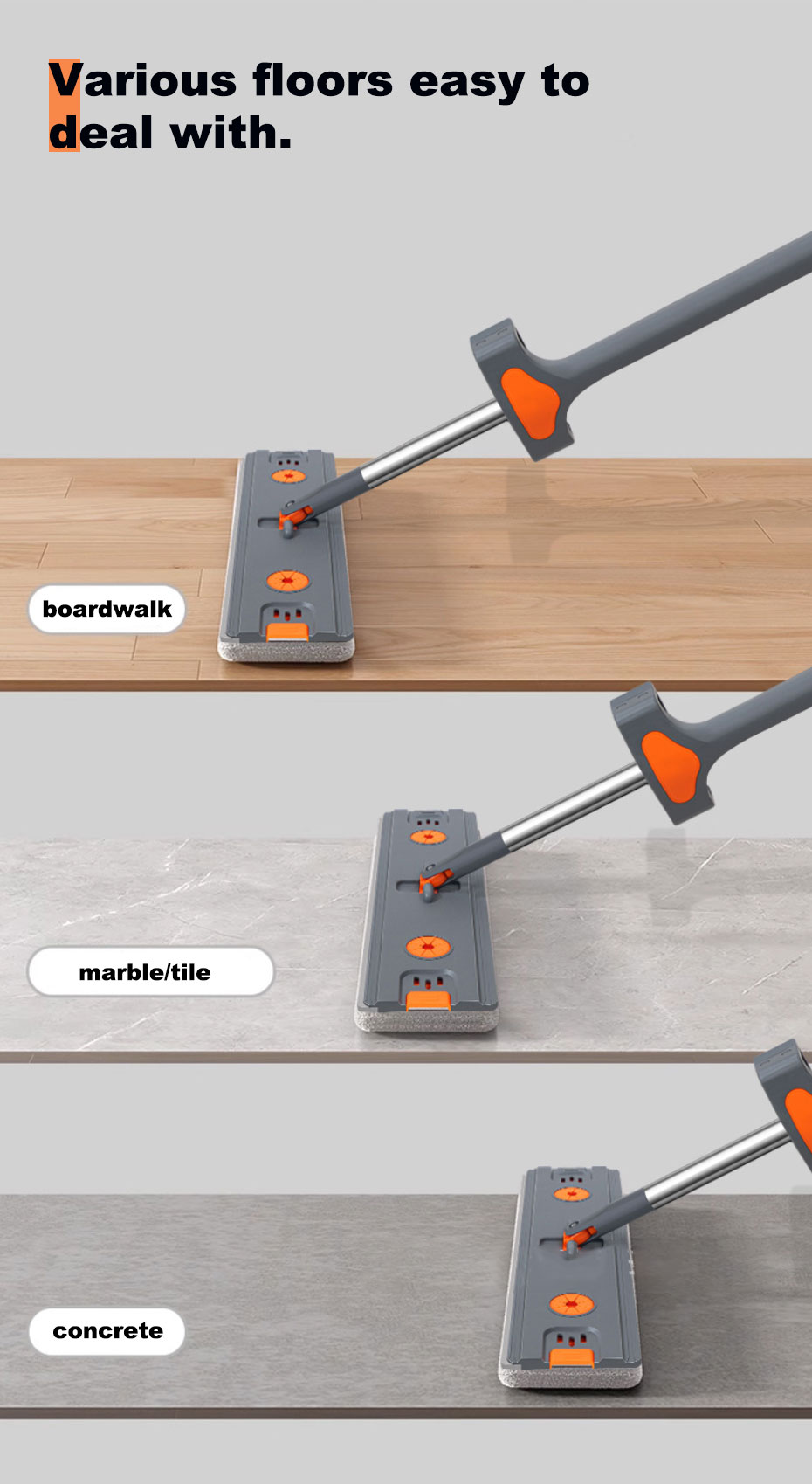 45CM Large Flat Mop Heavy Duty Mop Lantai 360° Rotatable Floor Mop With ...