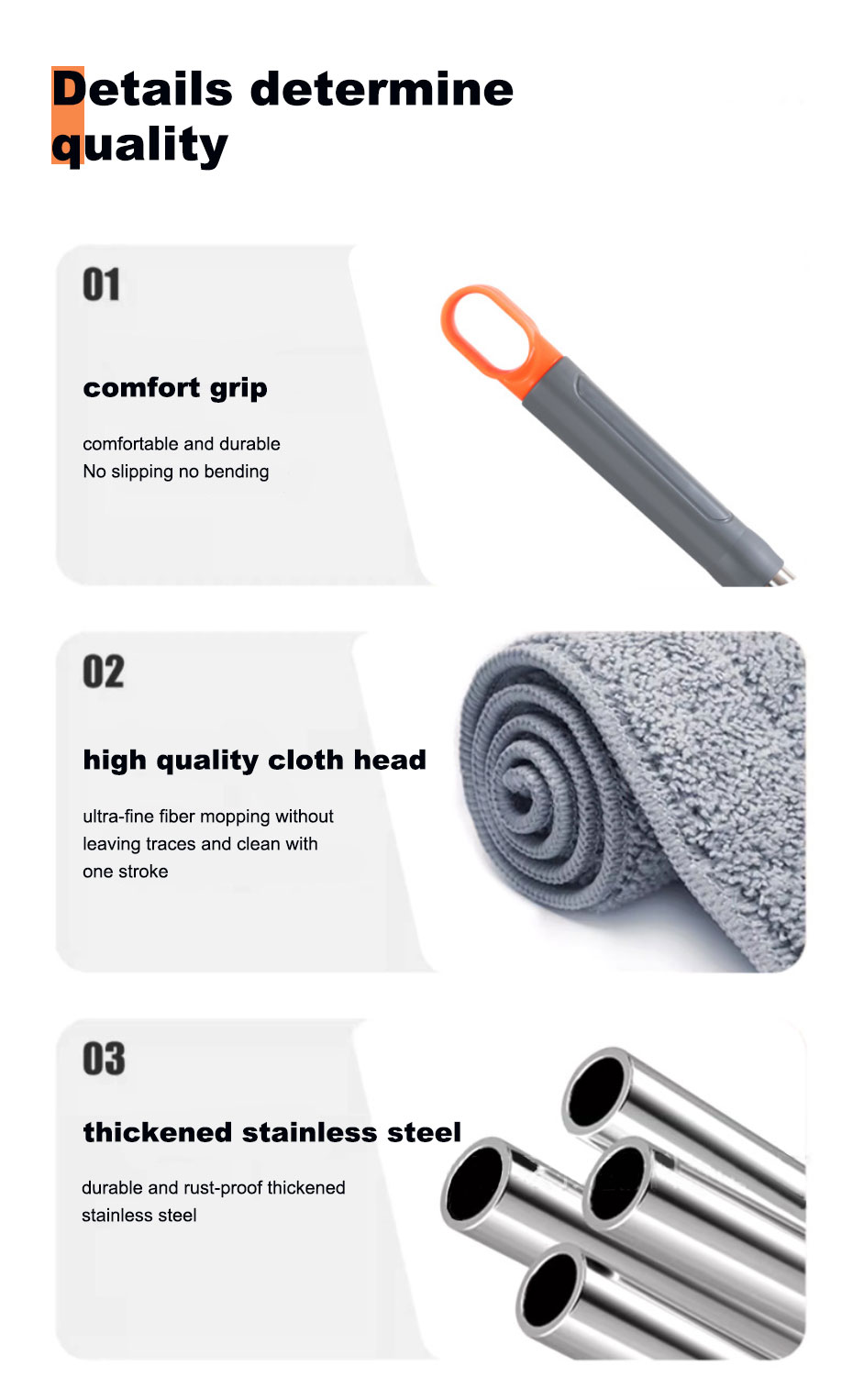 45CM Large Flat Mop Heavy Duty Mop Lantai 360° Rotatable Floor Mop With ...