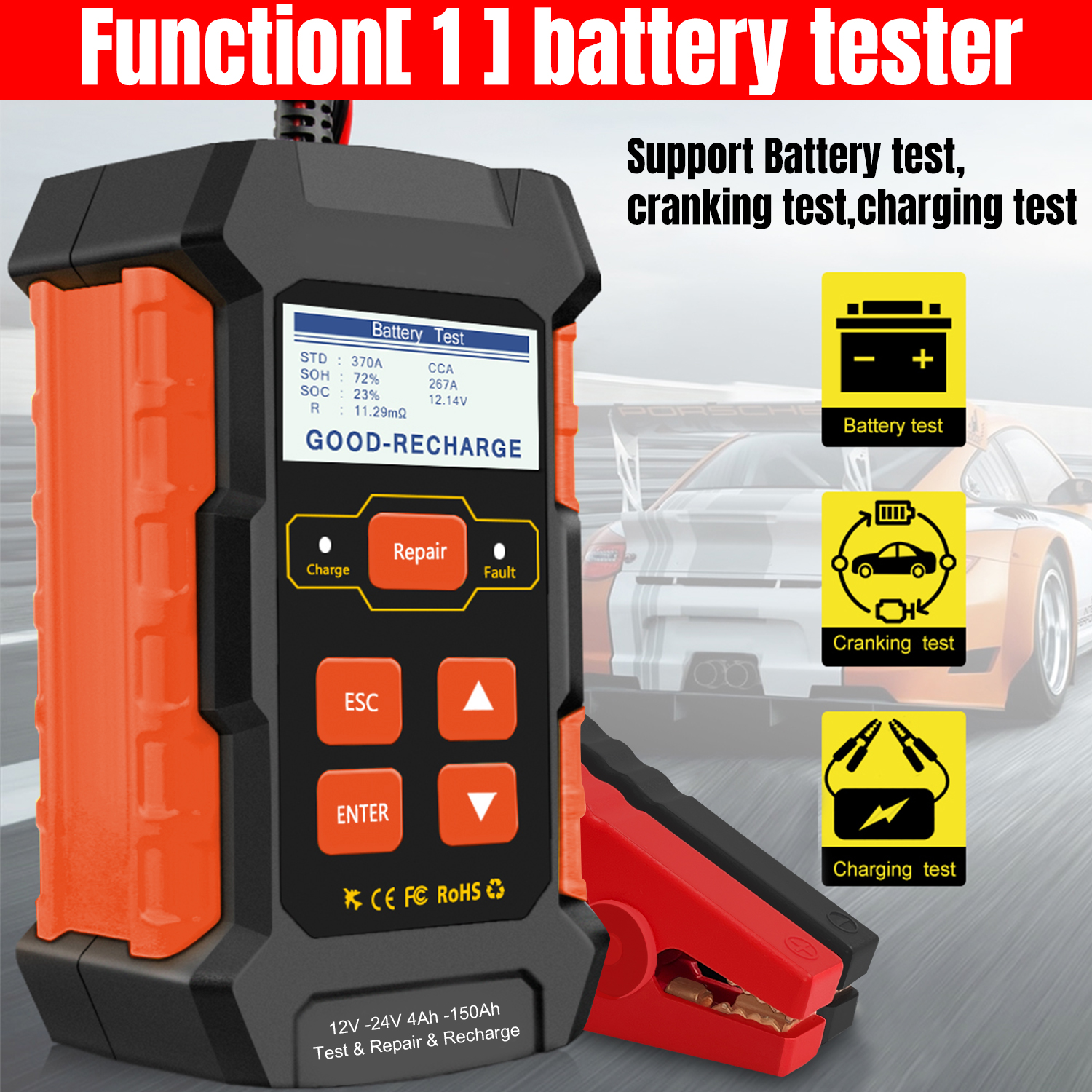 KONNWEI KW520 3 in 1 Battery Tester & Charger & Repair 12V / 24V Lead ...