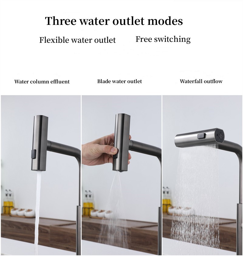 German SARI imported kitchen hot and cold brass faucet pull-out three ...