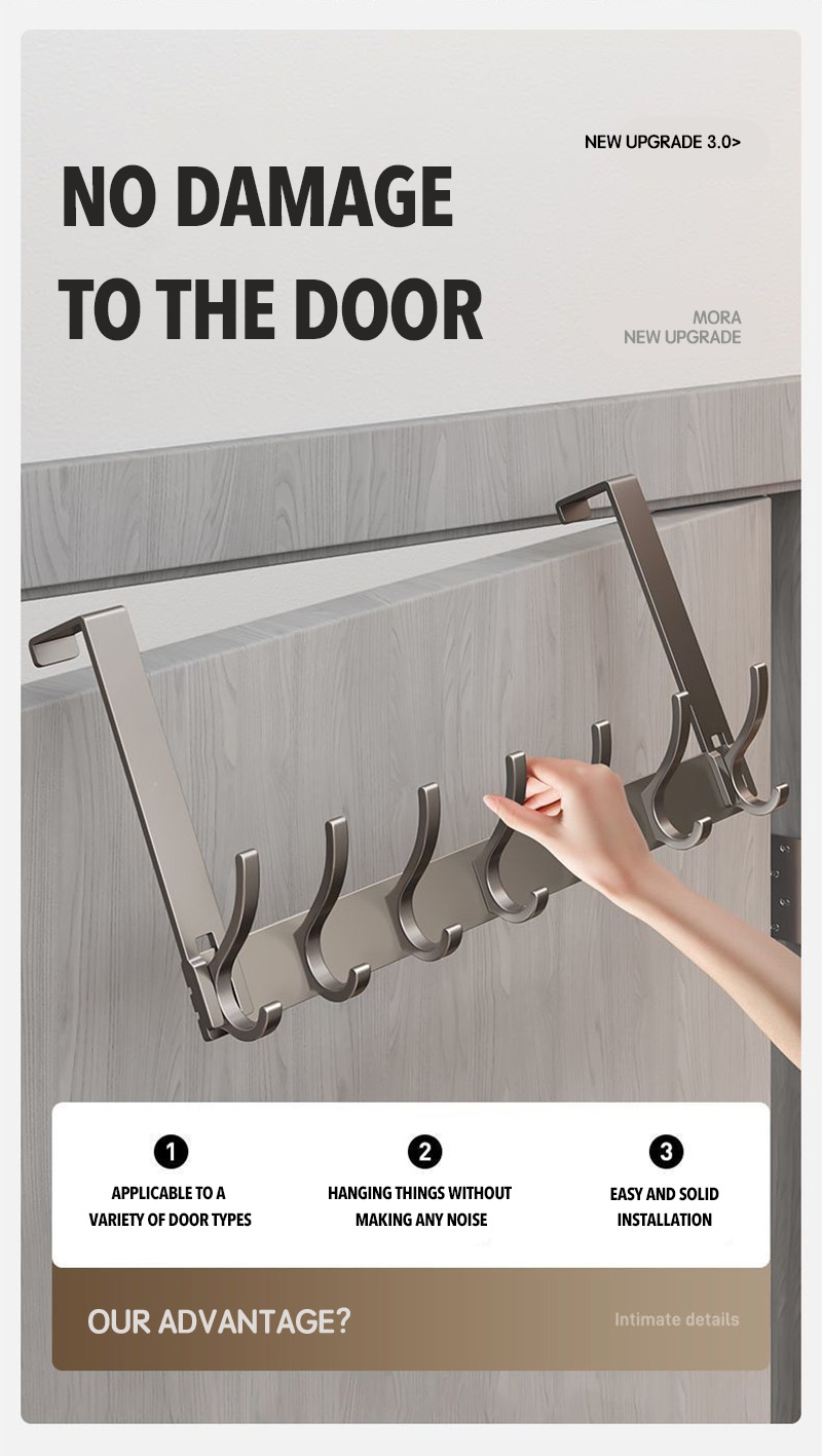 RUMAH+ 6/7 Hooks Back Door Hanger No Drill Hanger Behind Door Punch ...