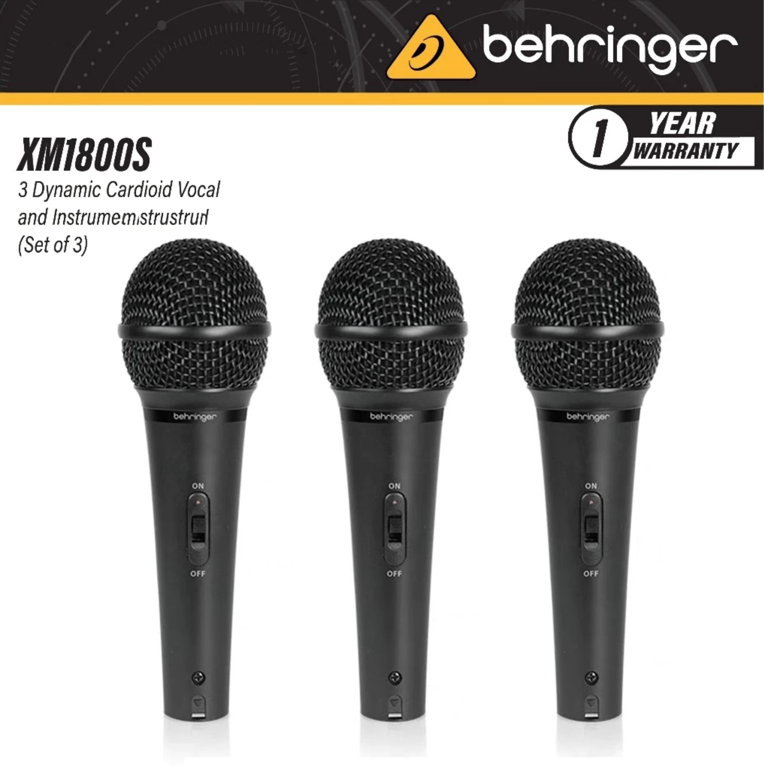 Behringer XM1800S (3 Pieces Pack) Dynamic Microphone, with Carrying ...