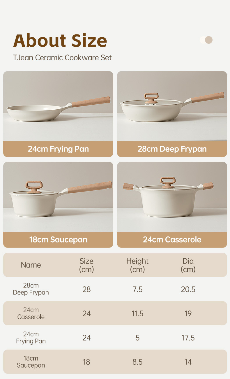 TJean Kitchen Set Wok Pot Non-stick Cookware Set (7 Pcs) PFAS& PTFE ...