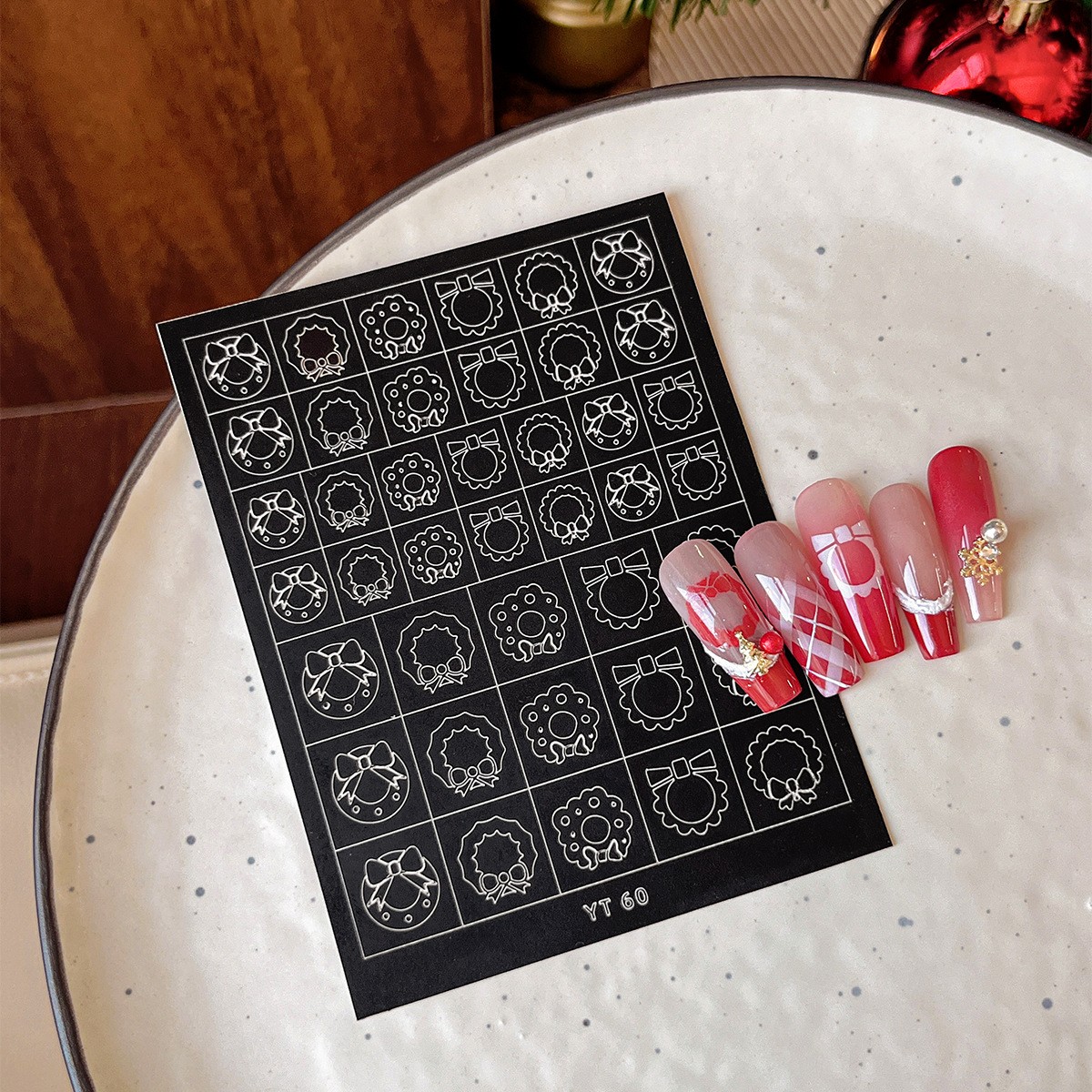 Rou Bao Nail Christmas Hollow Template Stickers Wreath Bell Reindeer Snowman Girly Thin Back ...