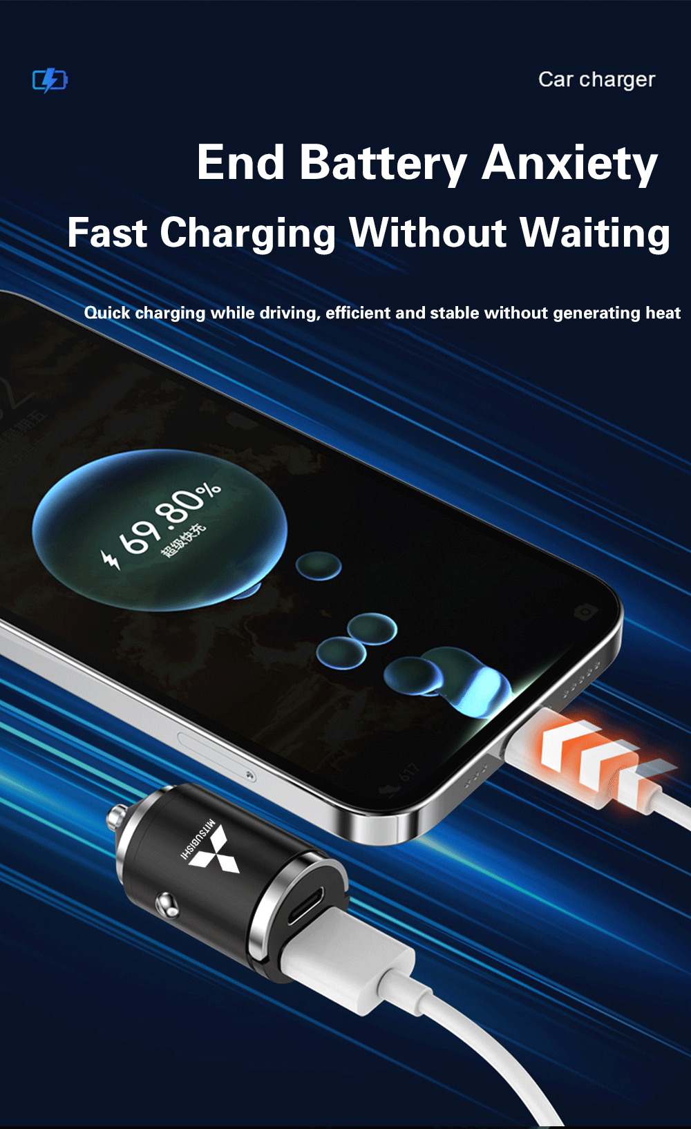 For Mercedes-Benz Car Phone Quick Charger 200W Type C PD QC3.0 USB Dual ...