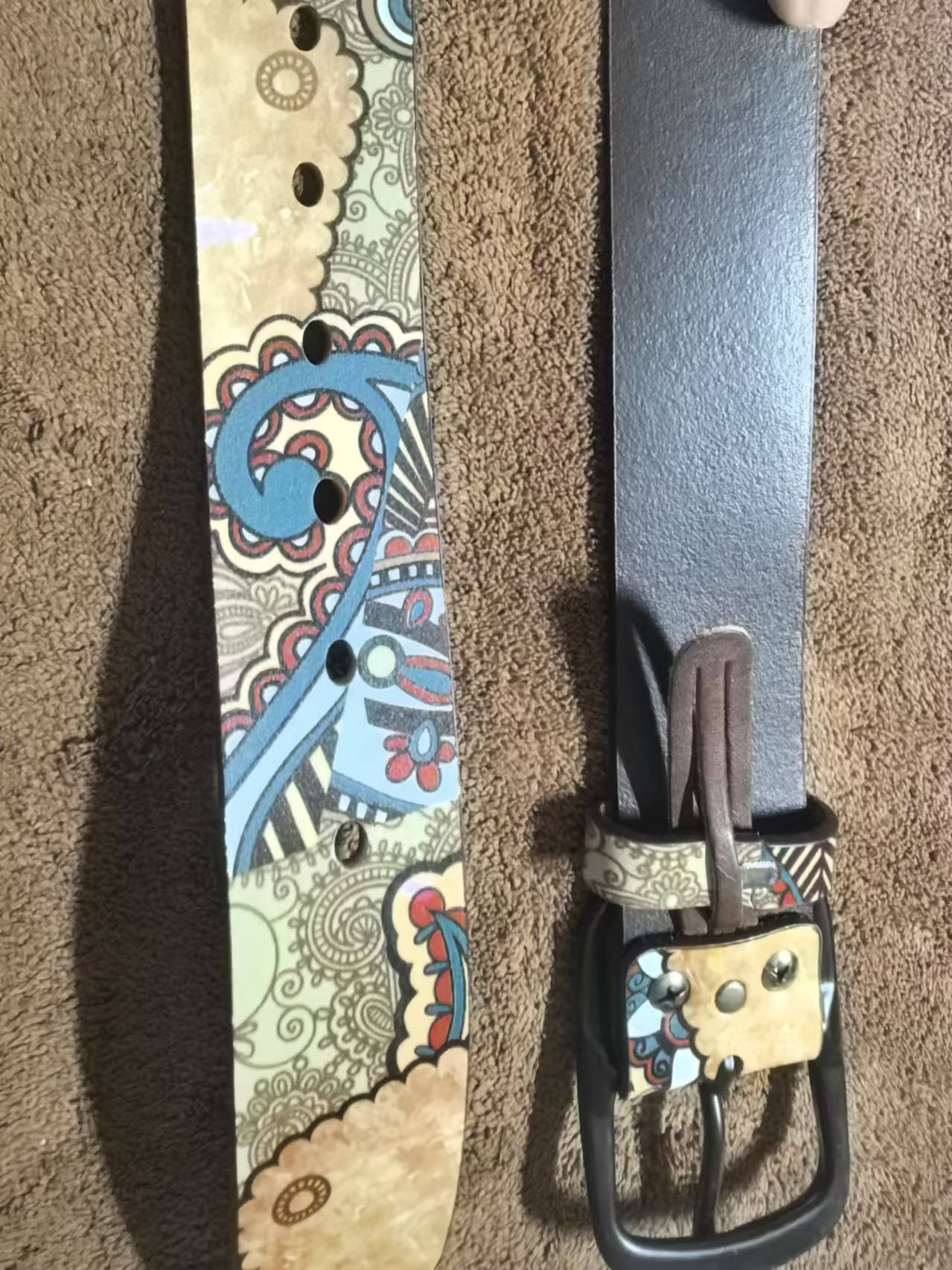Ethnic Style Graffiti Belt Genuine Leather Pure Cowhide Unique Printed ...