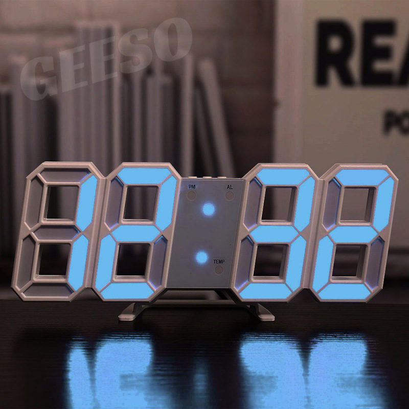 GEESO 3D LED Digital Clock Alarm Wall Table Desk Temperature Night Mode ...