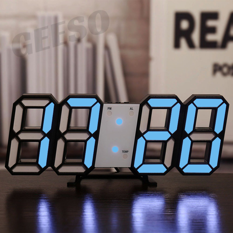 GEESO 3D LED Digital Clock Alarm Wall Table Desk Temperature Night Mode ...