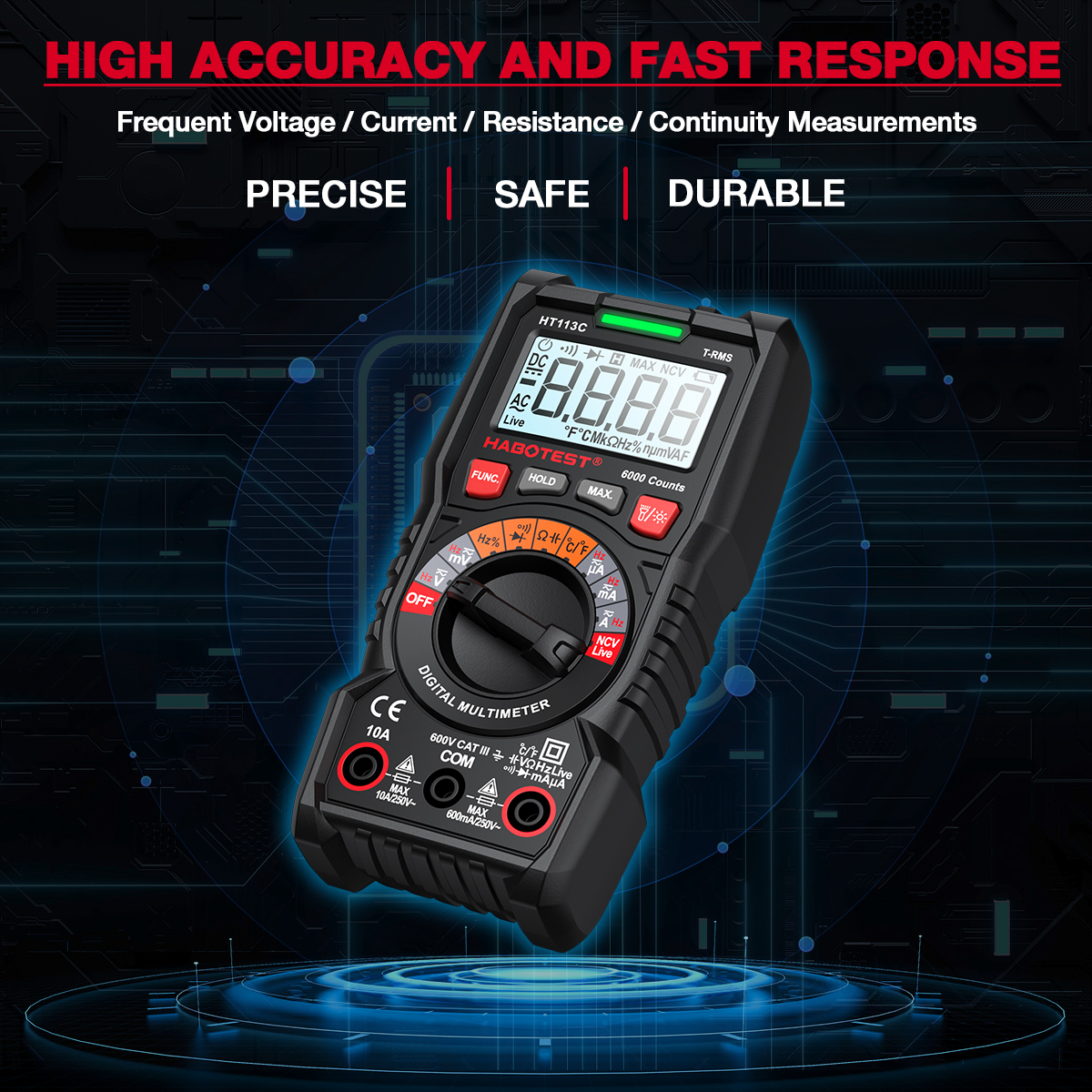 HABOTEST HT113 Series Digital Multimeter 600V AC/DC True-RMS Autorange ...