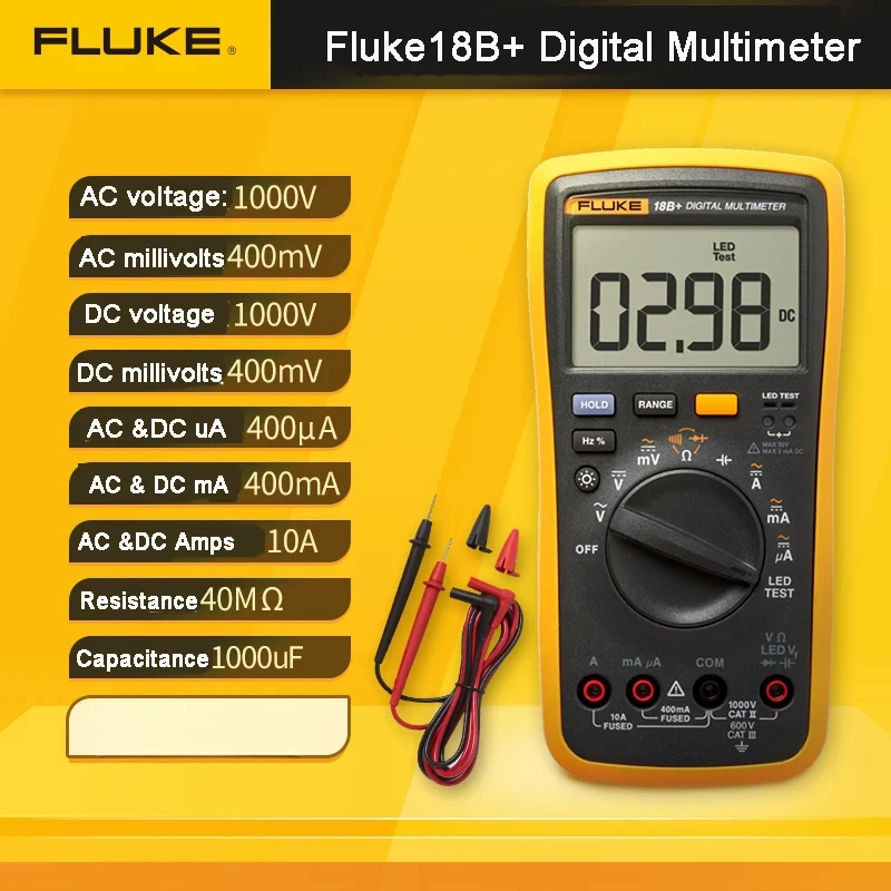 FLUKE 18B Plus Multi-function Multimeter Digital Multimeters Auto Range ...