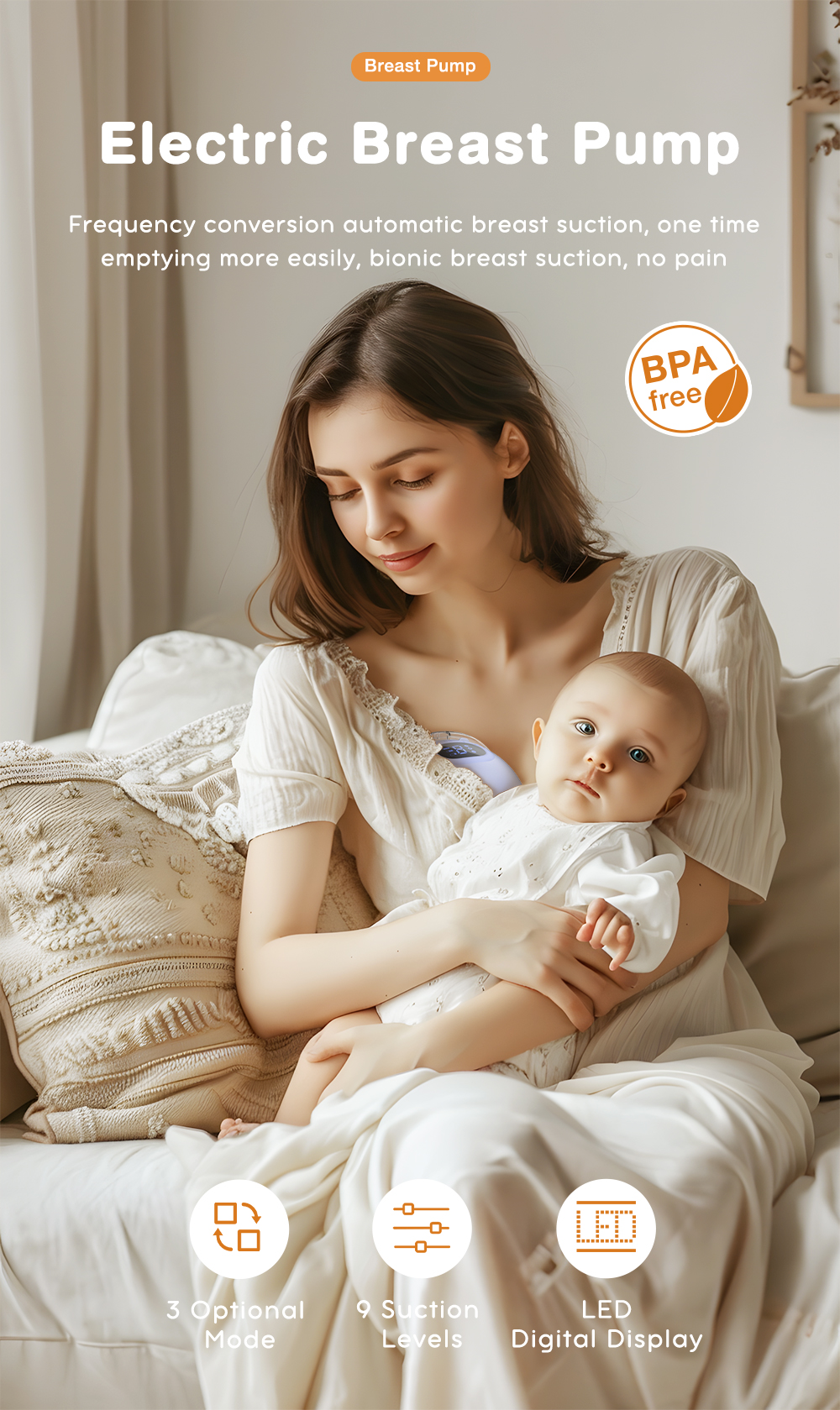 dr.isla Electric Breast Pump 3 Modes x 9 Gears LED Portable Hands-free ...