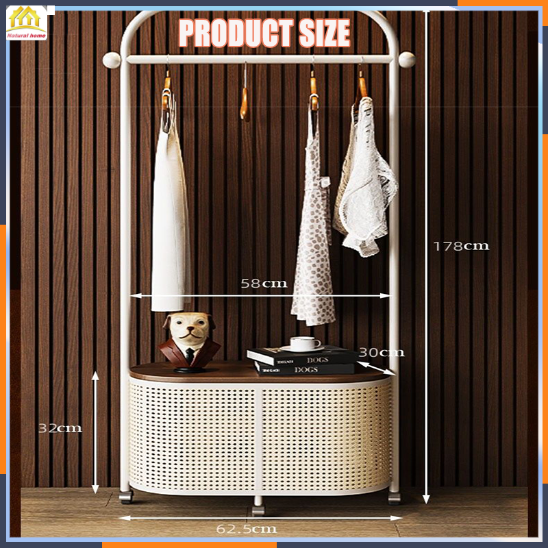 Coat Rack Floor Bedroom Mid-Ancient Light Luxury Movable Rattan Woven ...