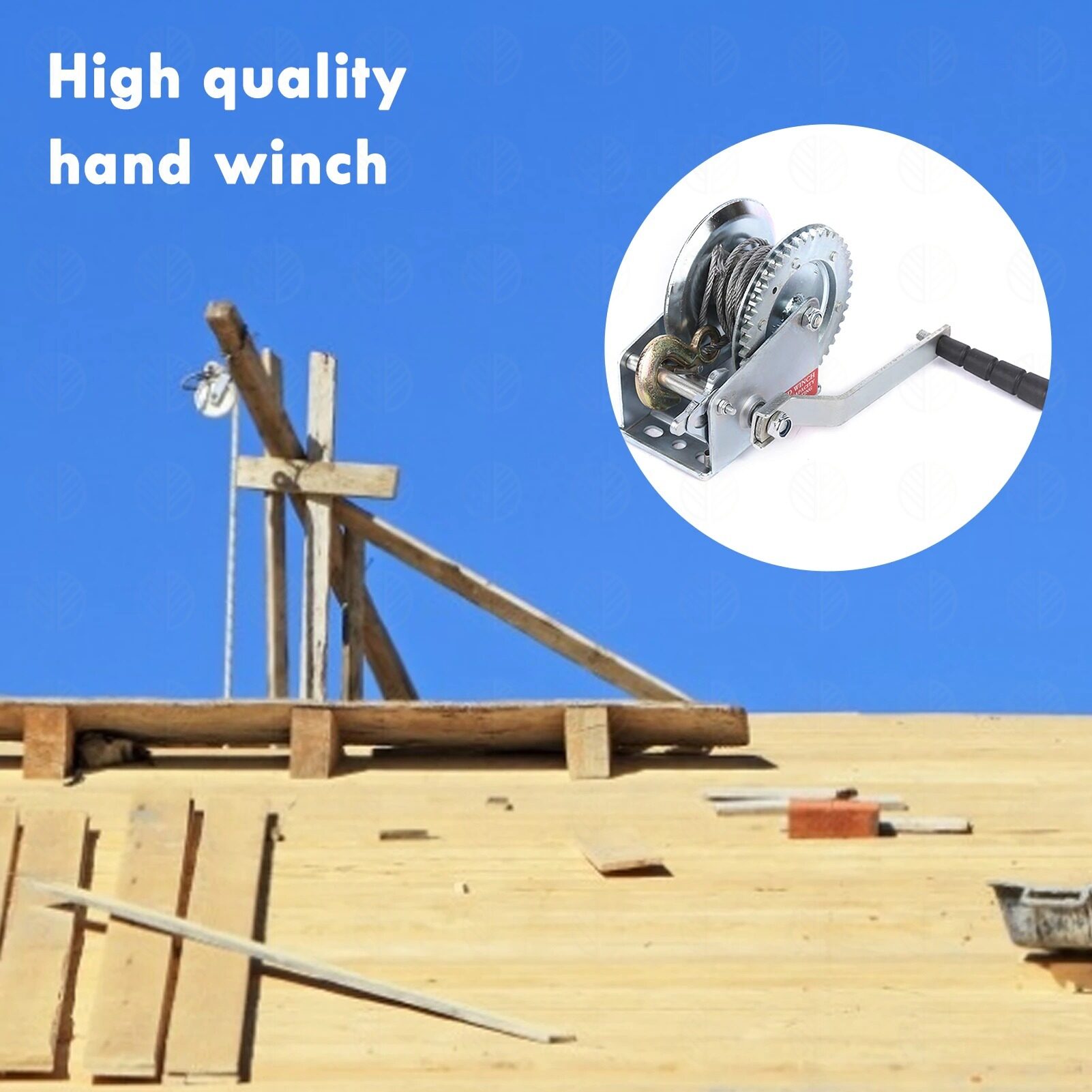 600LBS Hand Winch Heavy Duty Hand Crank Strap Gear With 26' Steel Wire ...