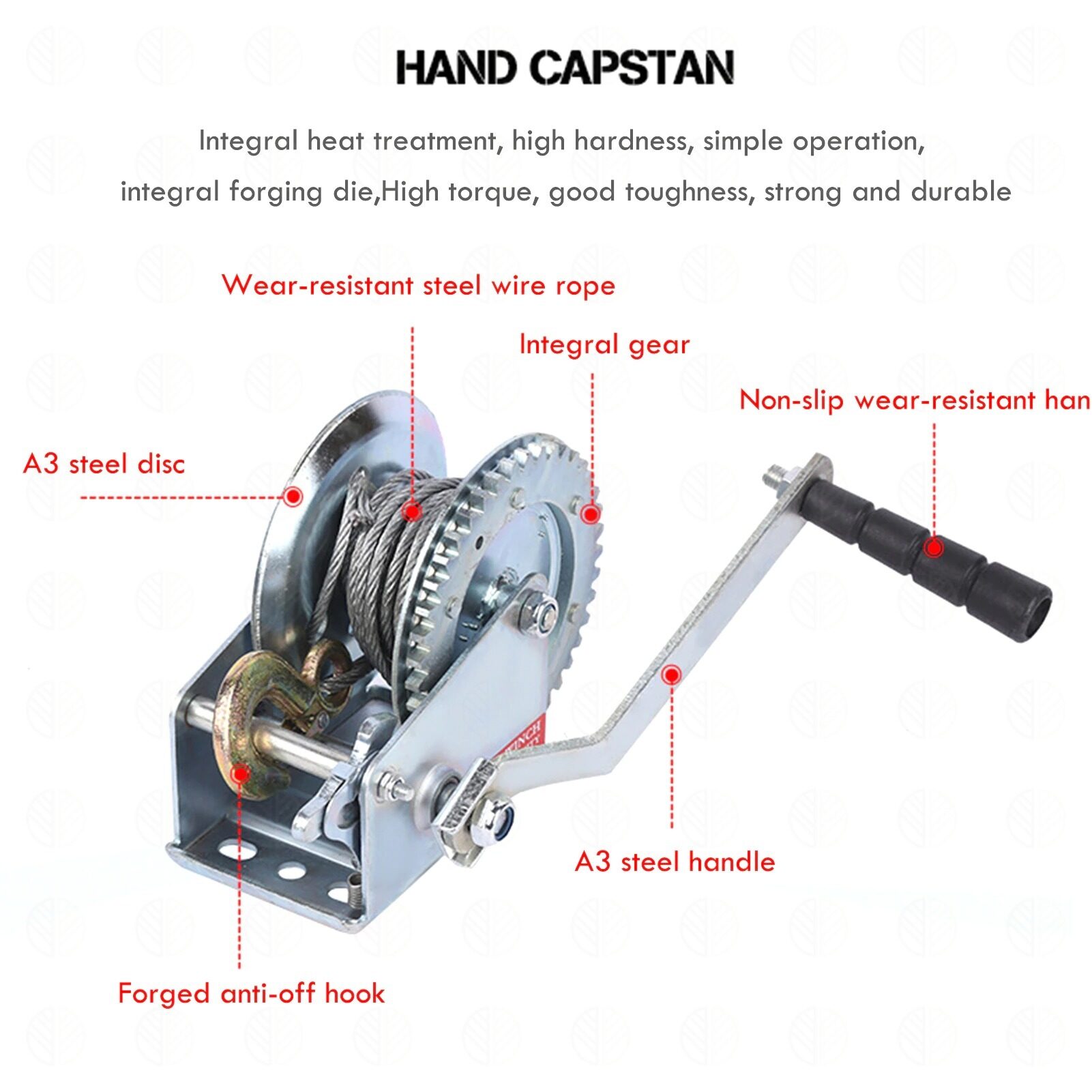 600LBS Hand Winch Heavy Duty Hand Crank Strap Gear With 26' Steel Wire ...