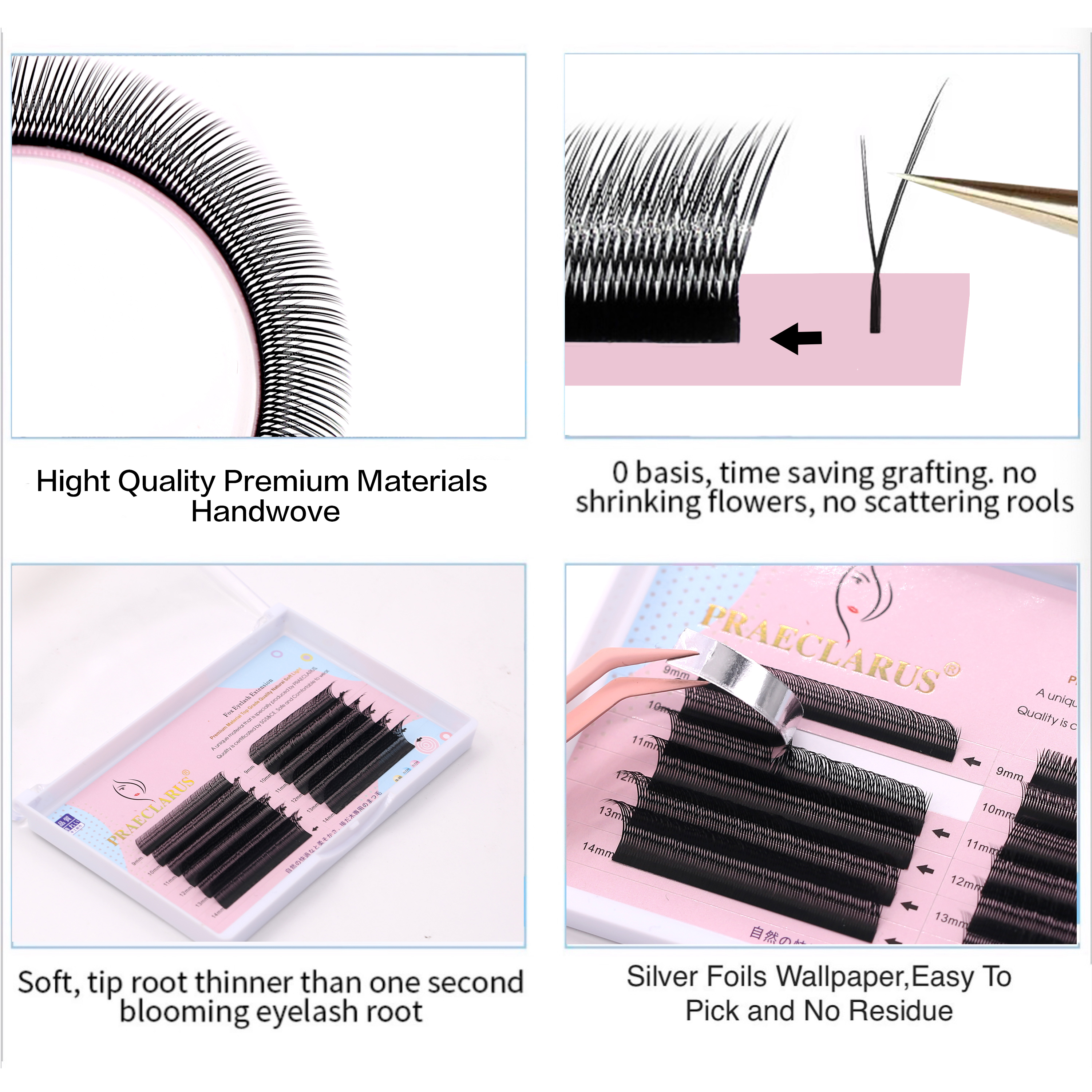 PRAECLARUS Fox Series Oblique Flying Y Type Eyelash Extension Thickness ...