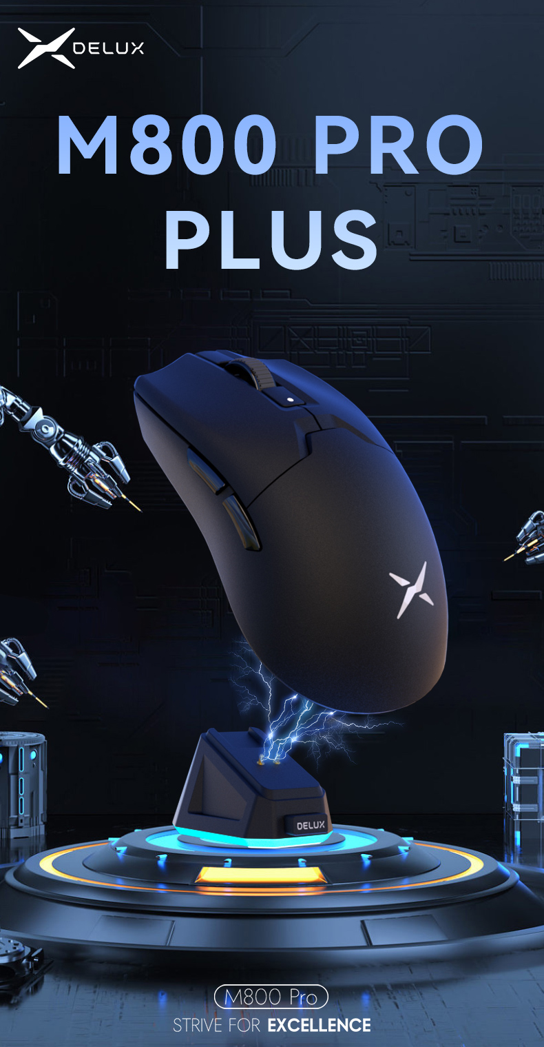 DELUX M800PRO PLUS PAW3395 8000Hz Rechargeable 400mAh up to 26000 DPI Lightweight 57g ...