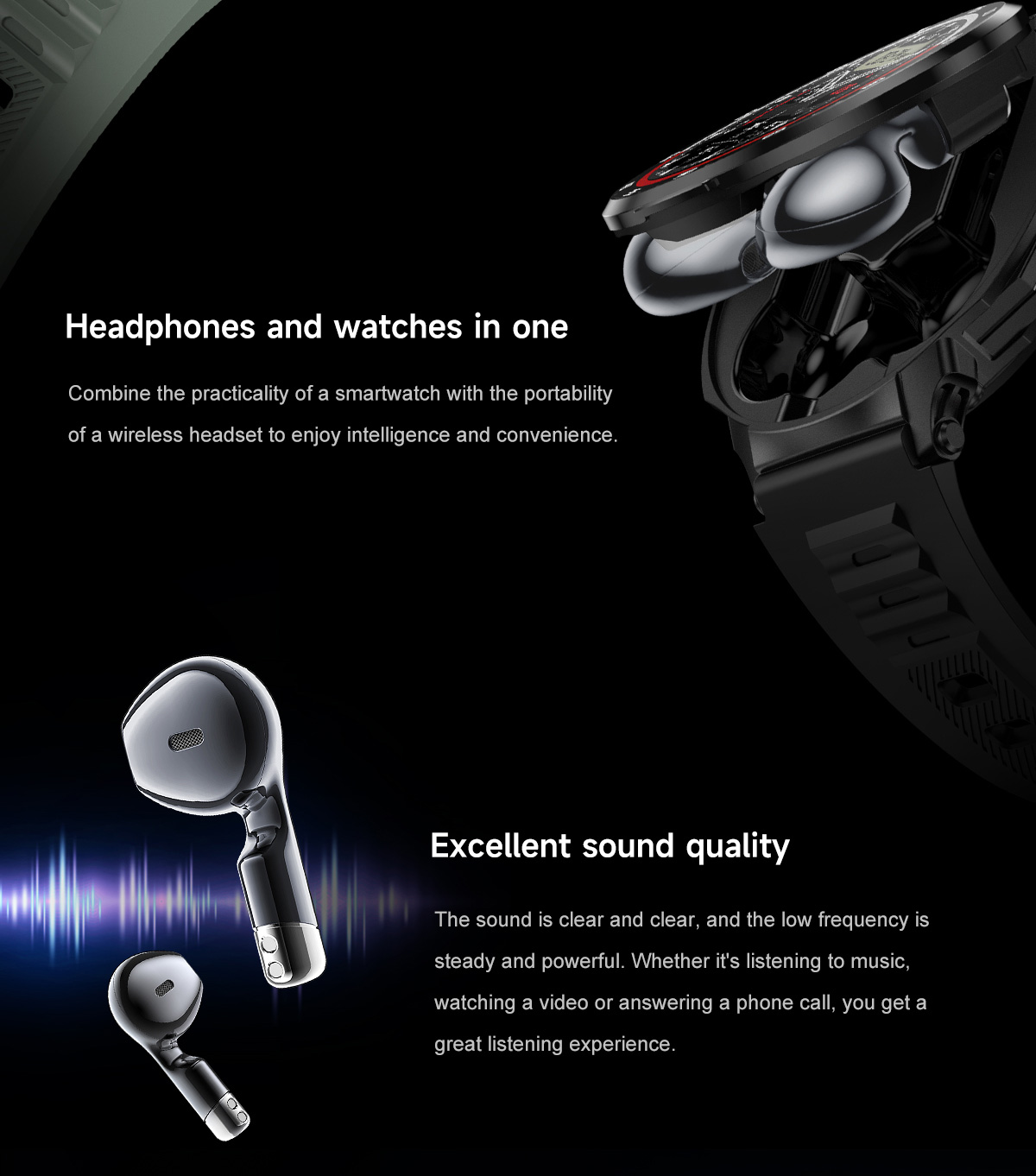 Smart Watch TWS 2-in-1 Headset Bluetooth Talk Heart Rate Blood Pressure Health Monitoring ...