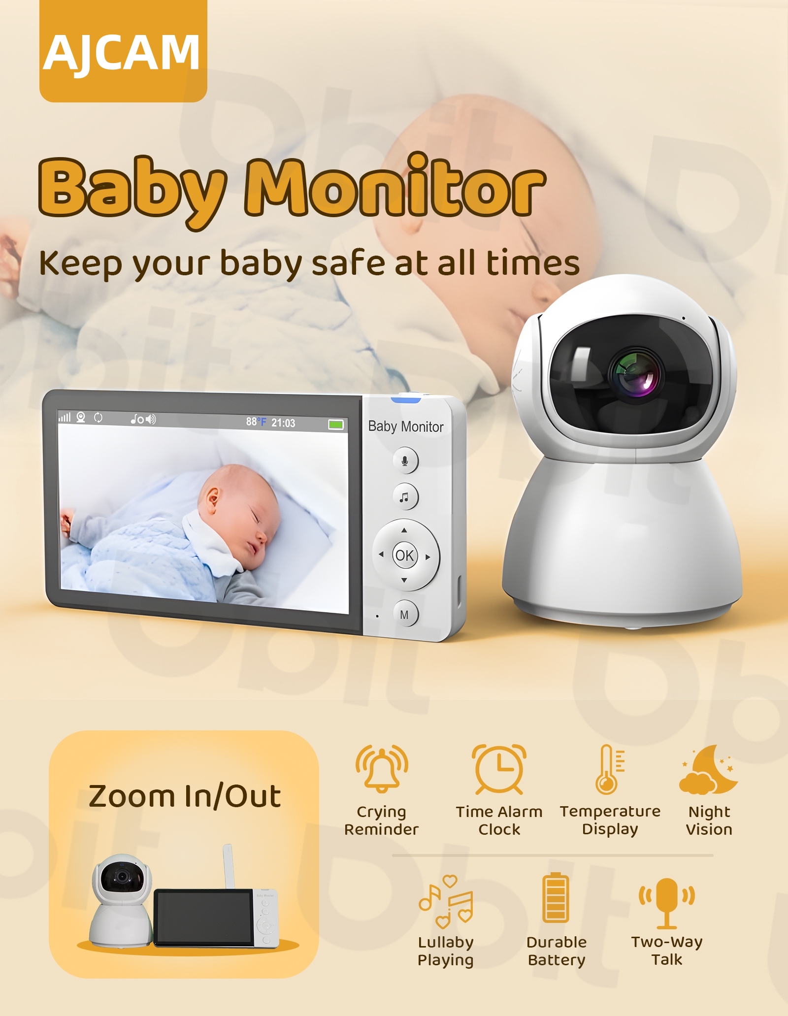 Baby Monitor Scurity Potection Cmera for Kids 5"IPS Screen 5000mAh ...