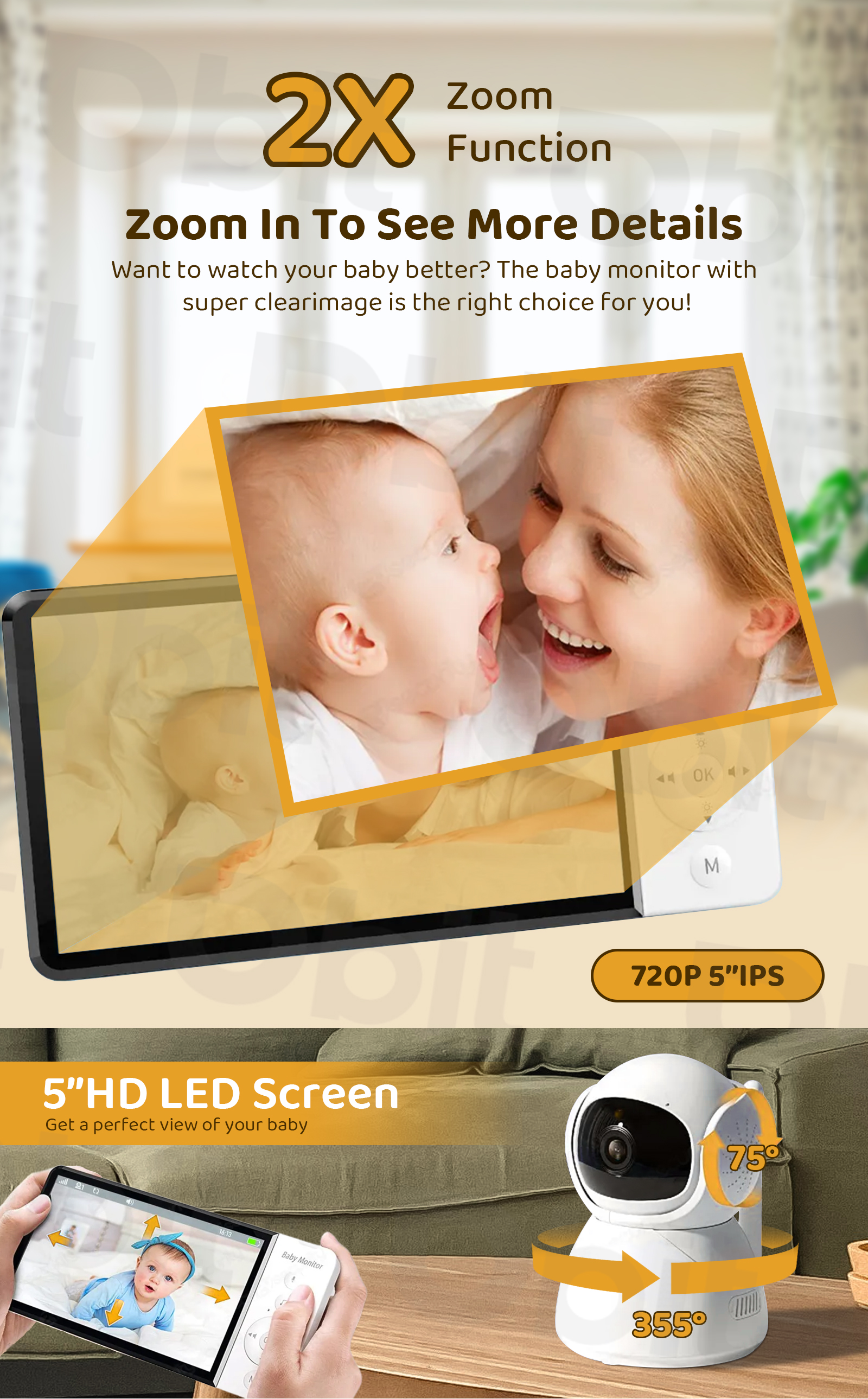 Baby Monitor Scurity Potection Cmera for Kids 5"IPS Screen 5000mAh ...