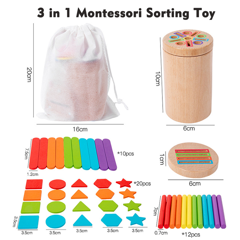 Montessori Wooden Toys Color Sorting Fine Motor Toys Shape Matching ...