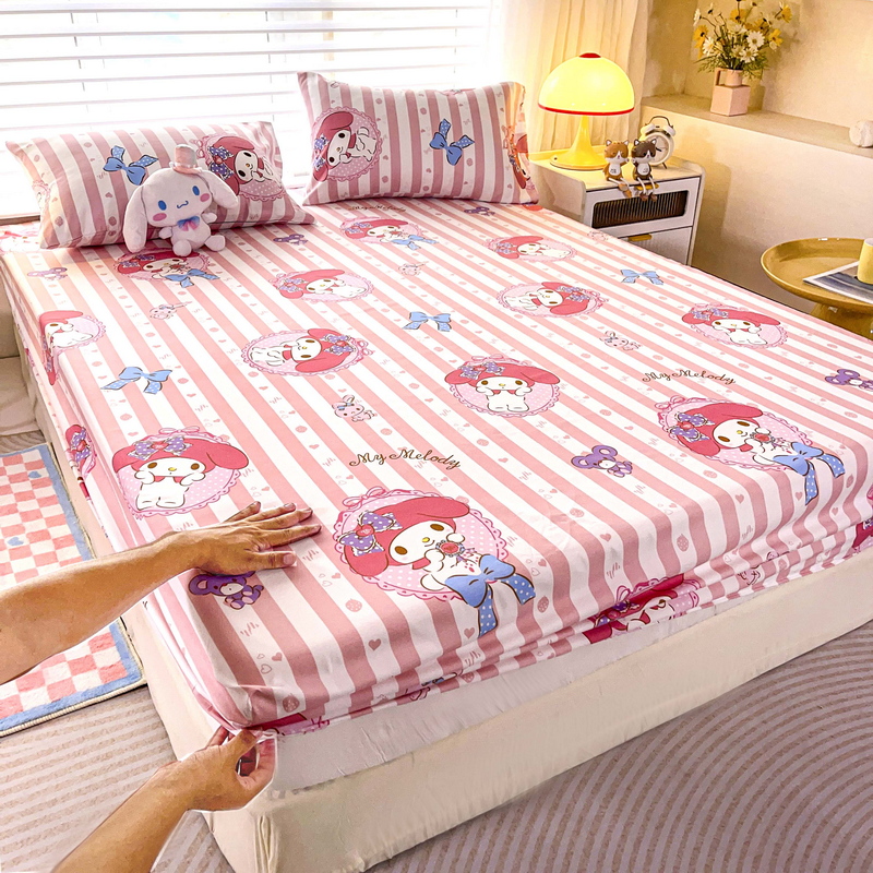 IN Stock 1 PC Cadar Cartoon Kuromi Print Fitted Sheet For Kids Single ...