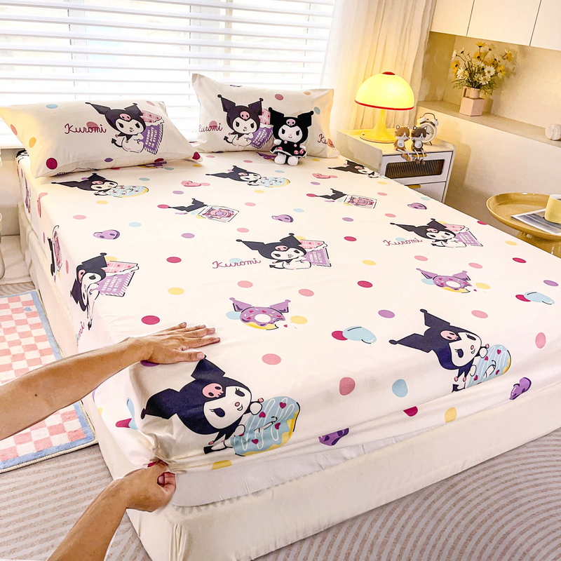 IN Stock 1 PC Cadar Cartoon Kuromi Print Fitted Sheet For Kids Single ...