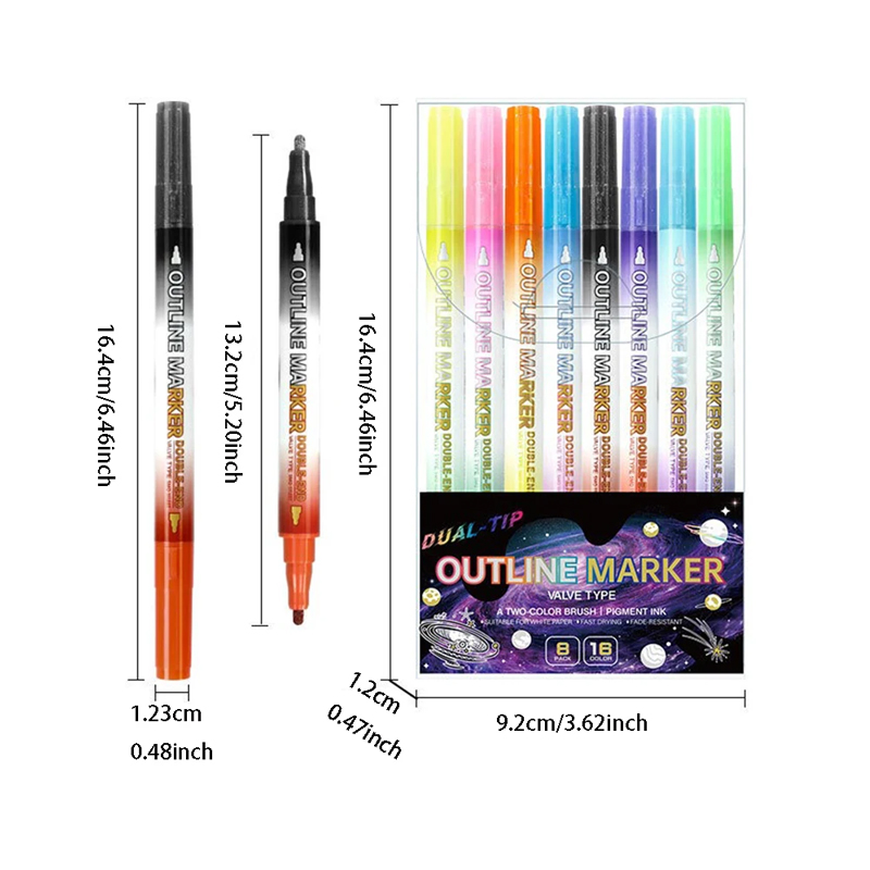 Kit 8pcs 16 Colors Dual Tip Outline Pen Colored Contour Marker Pen Set ...