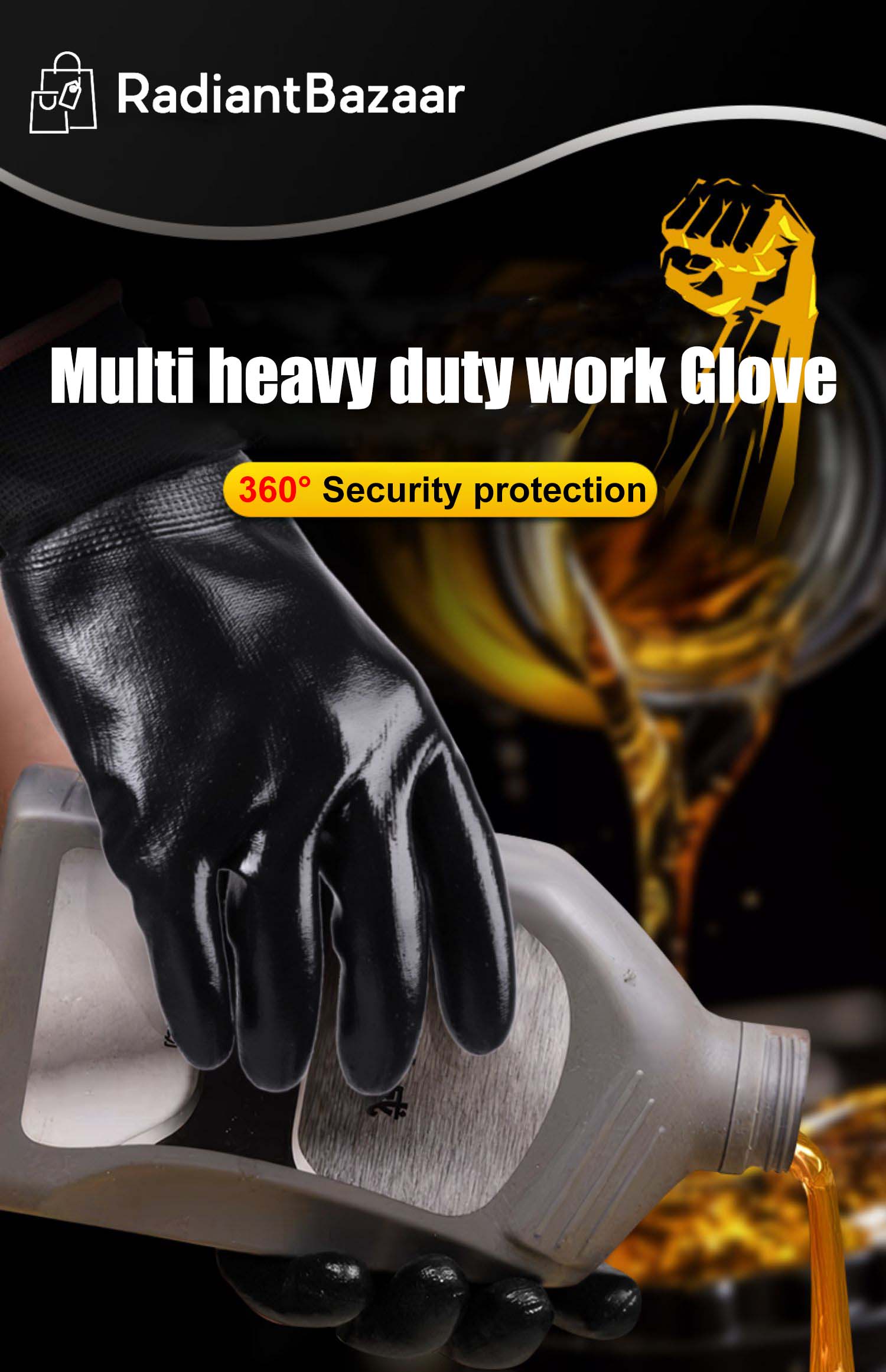 Multi-Purpose Glove heavy duty work 24 pairs of Black Nitrile coated gloves Stands up to 10 ...