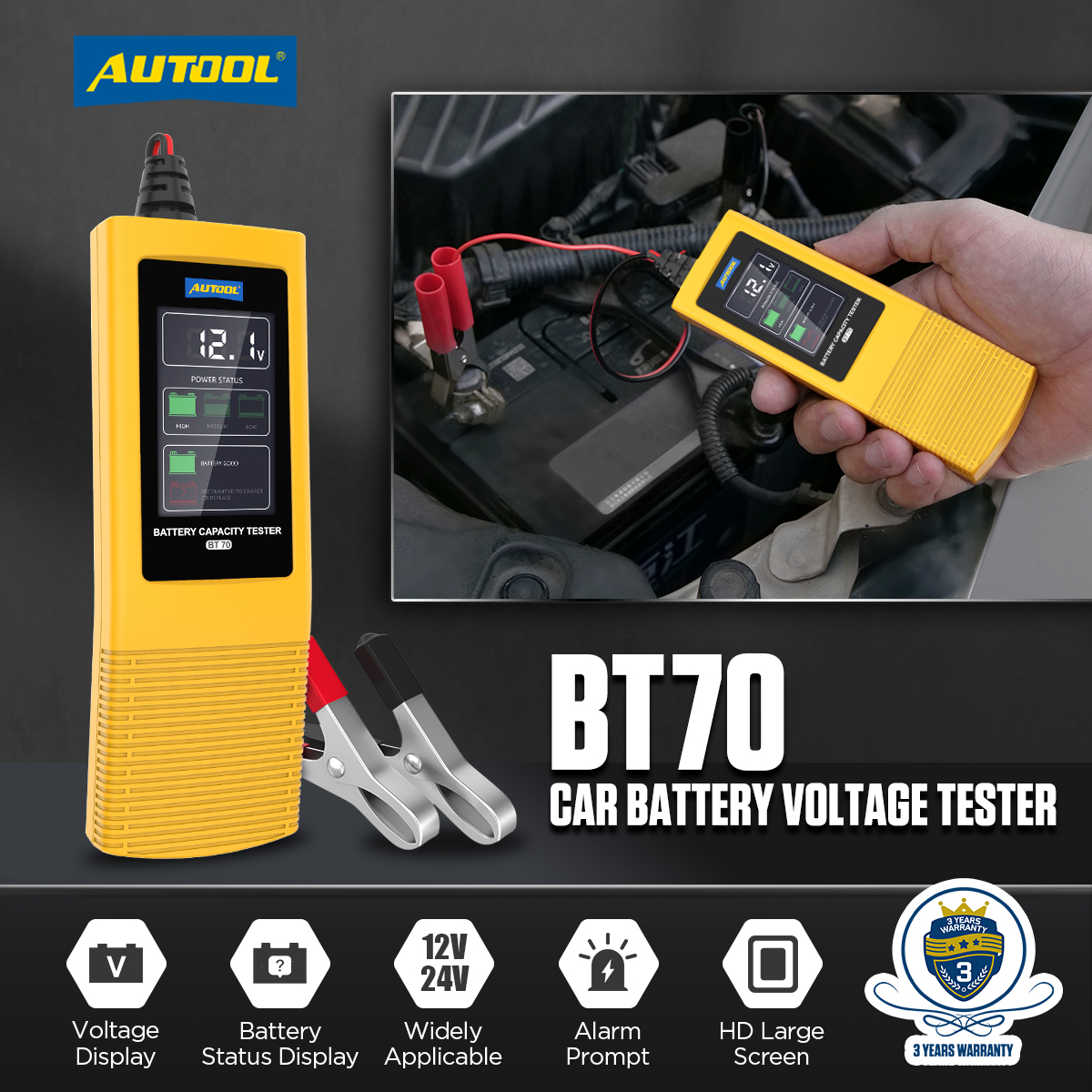 AUTOOL BT70 12V Auto Battery Monitor Voltage Detector 12V Battery ...