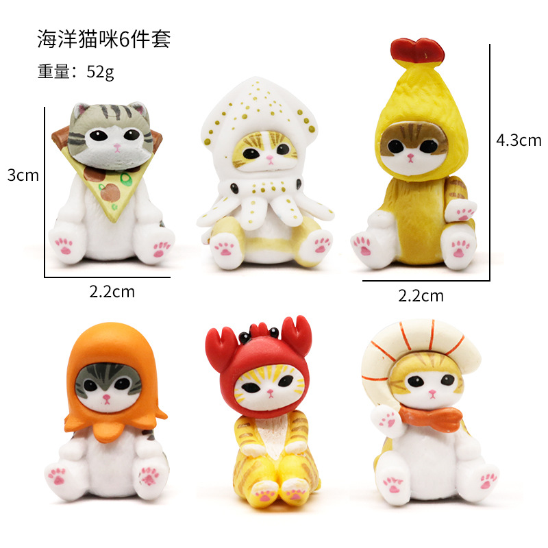 6Pcs/Set 3-4cm Anime Mofusand Shark Cat Marine Life Fried Shrimp Cat ...