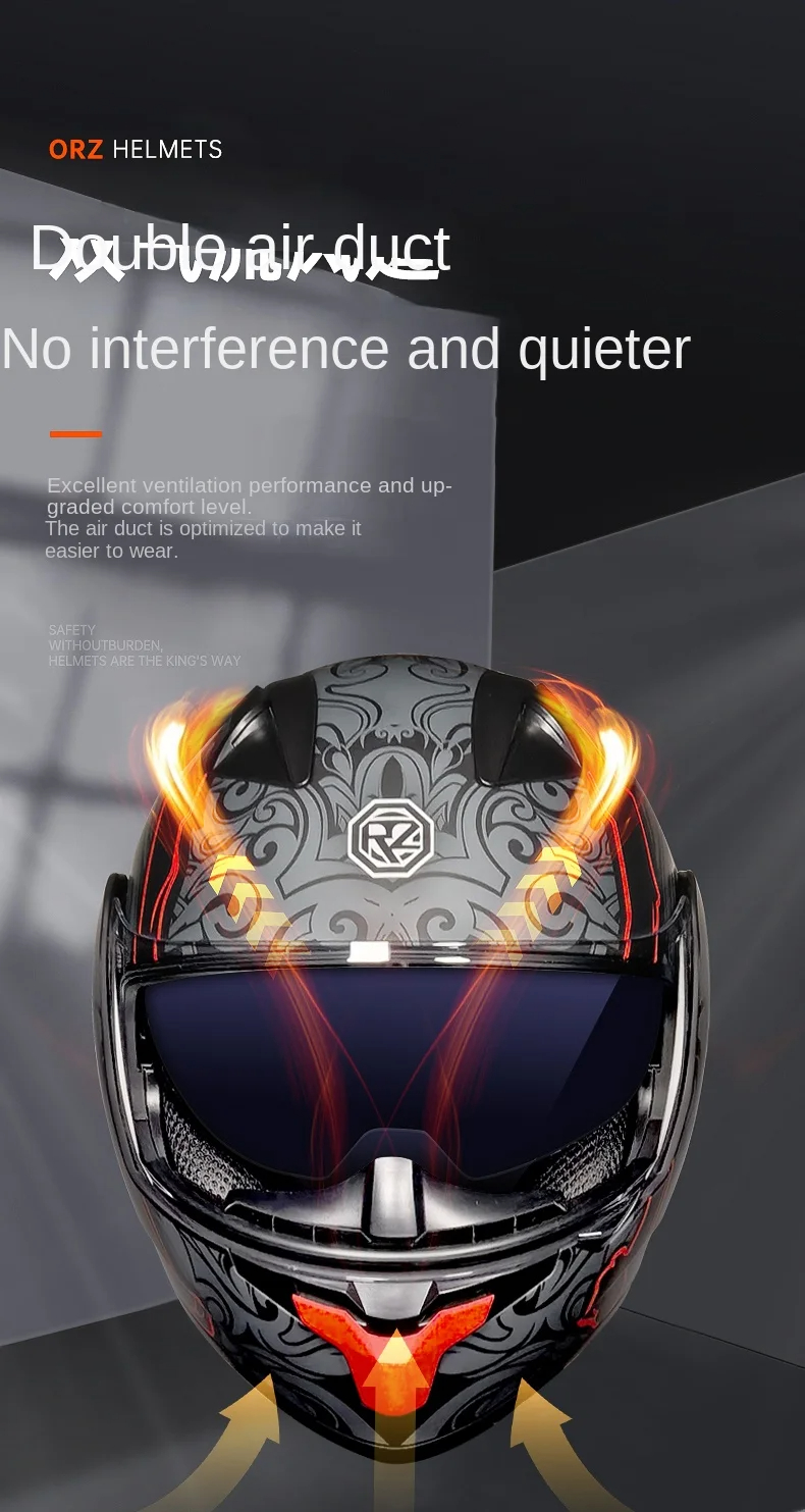 ORZ motorcycle facelift helmet with dual mirror film head helmet, men's ...